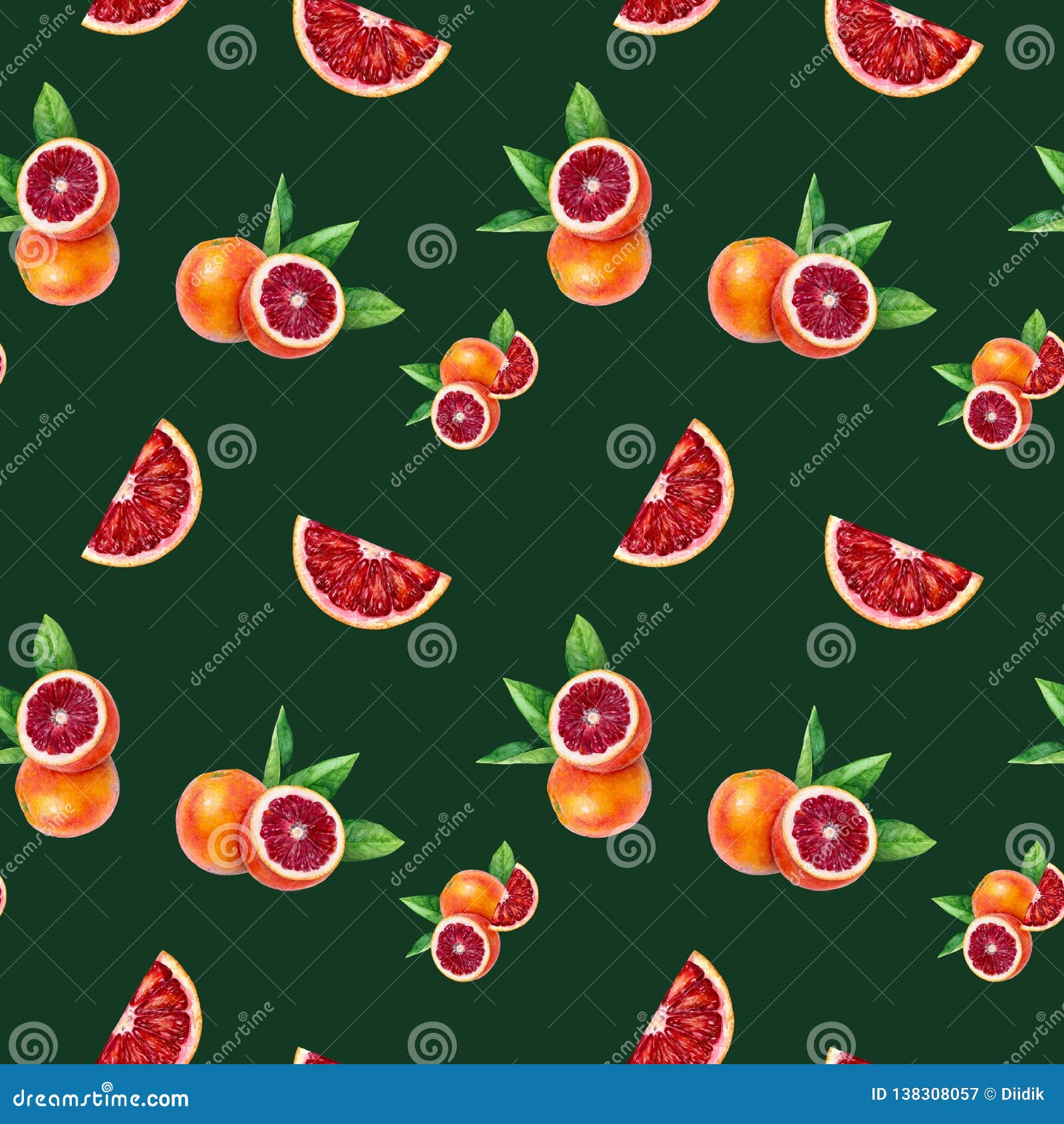 Watercolor Hand Drawn Blood Orange Seamless Pattern. Stock Illustration ...