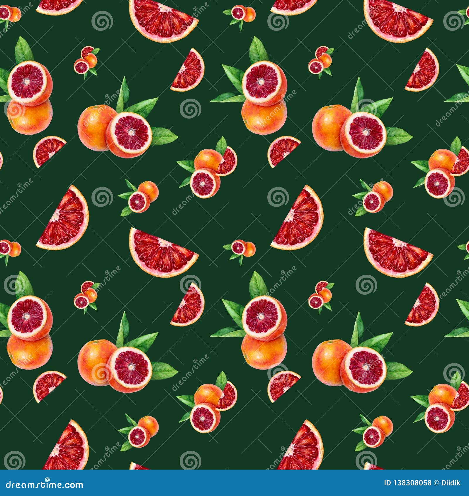 Watercolor Hand Drawn Blood Orange Seamless Pattern. Stock Illustration ...