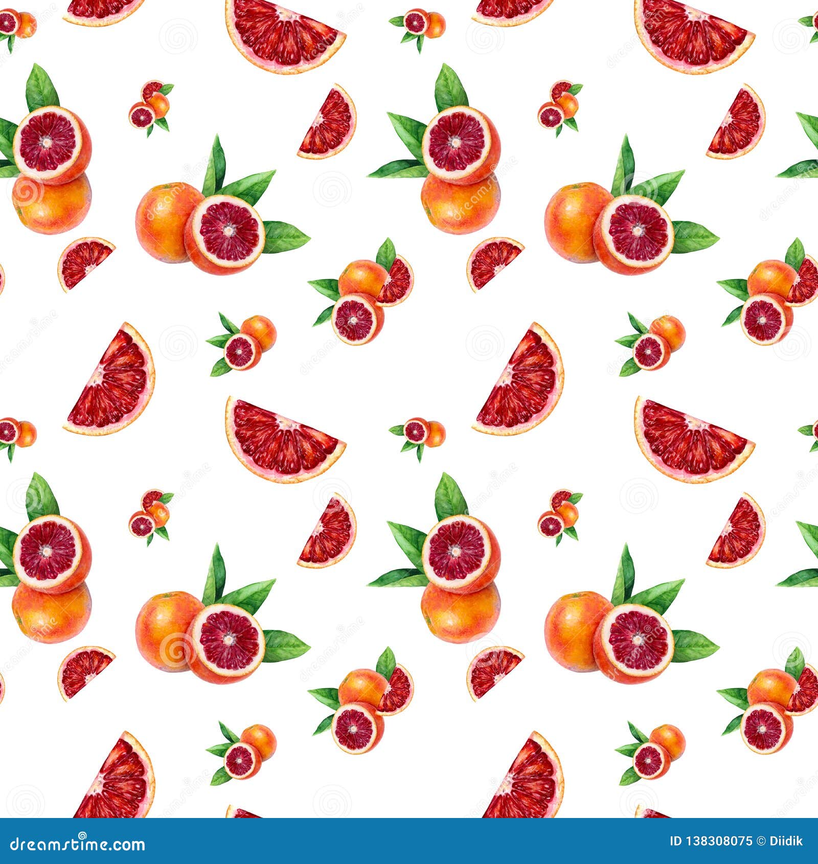 Watercolor Hand Drawn Blood Orange Seamless Pattern. Stock Illustration ...