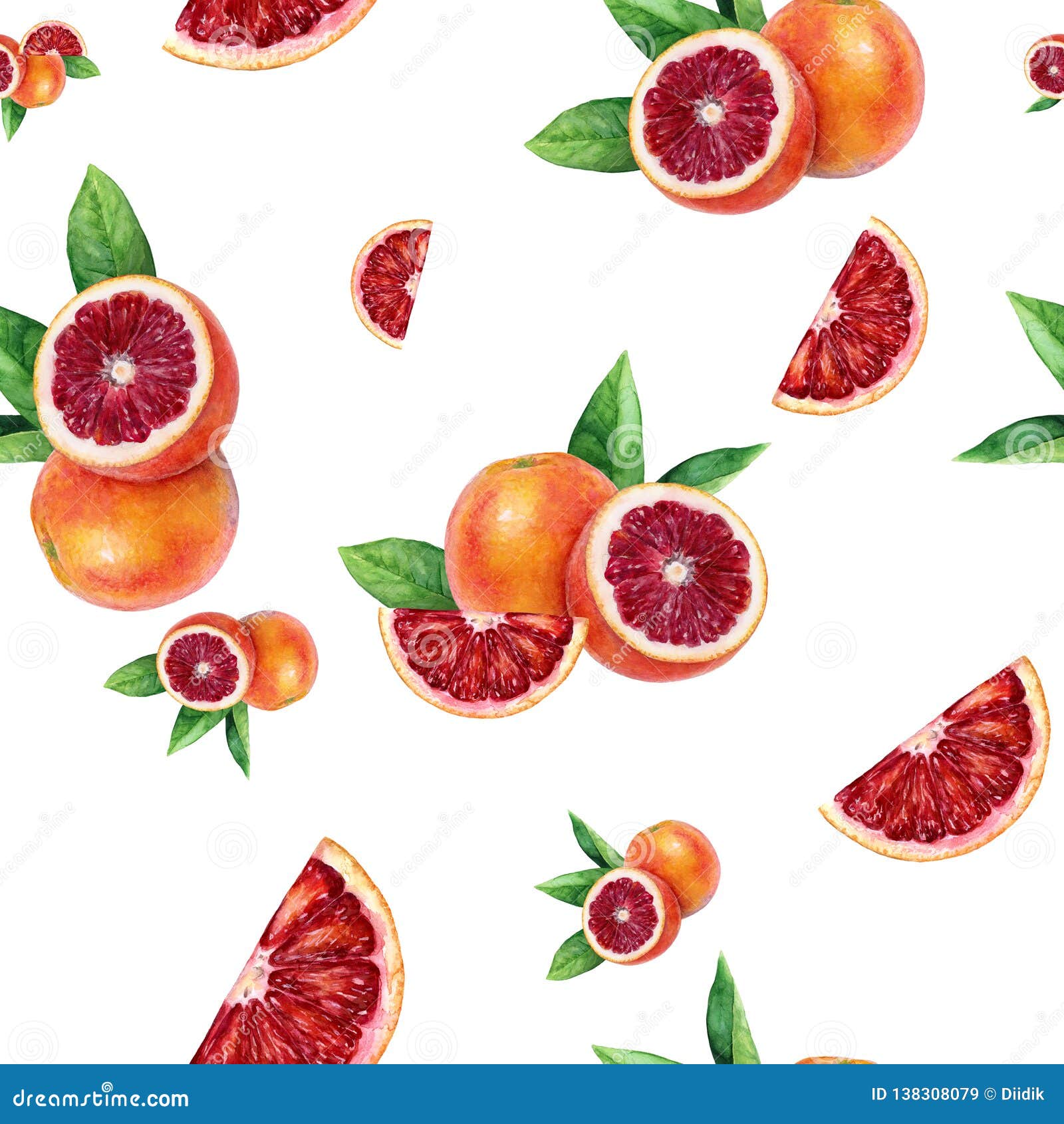 Watercolor Hand Drawn Blood Orange Seamless Pattern. Stock Illustration ...