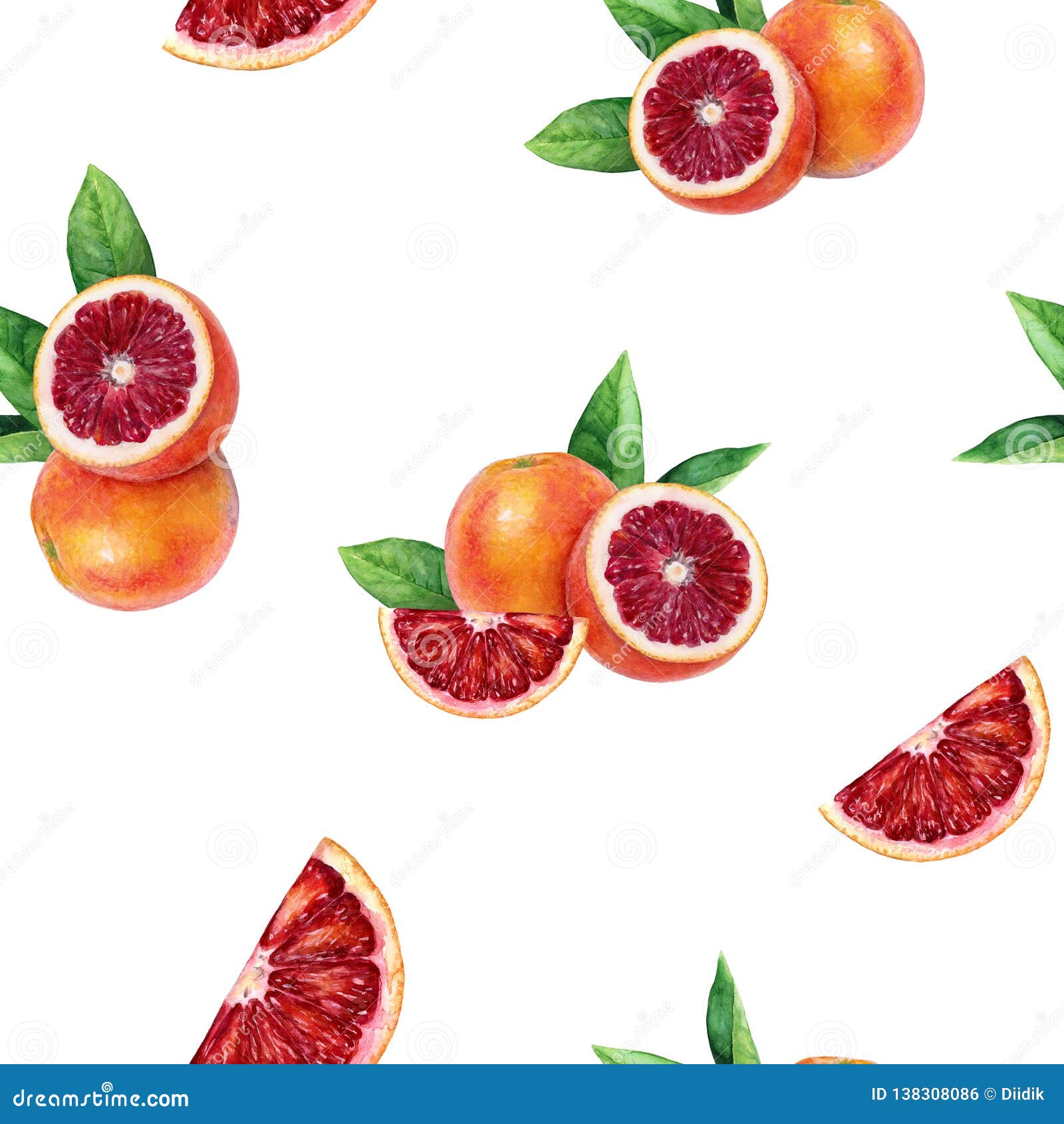 Watercolor Hand Drawn Blood Orange Seamless Pattern. Stock Illustration ...
