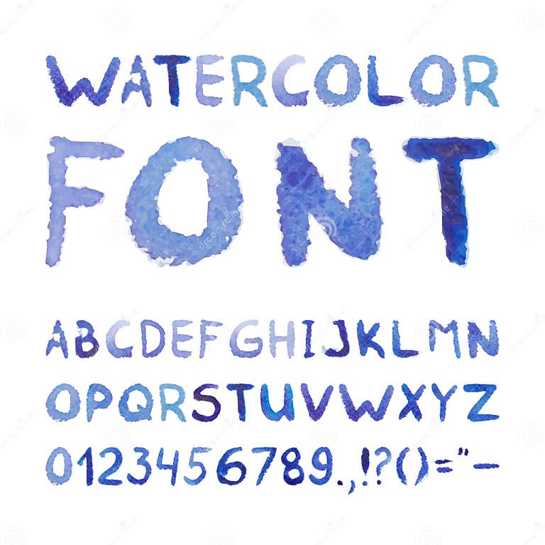 Watercolor Hand Drawn Blue Font Stock Vector Illustration Of Script