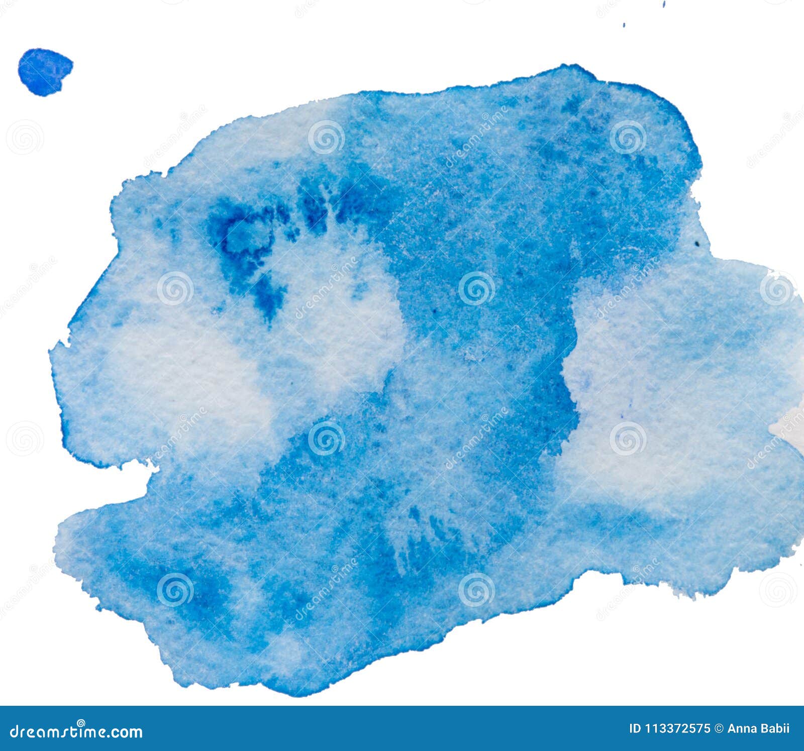 Watercolor Hand Drawn Blue Spot Texture Isolated on White Background ...