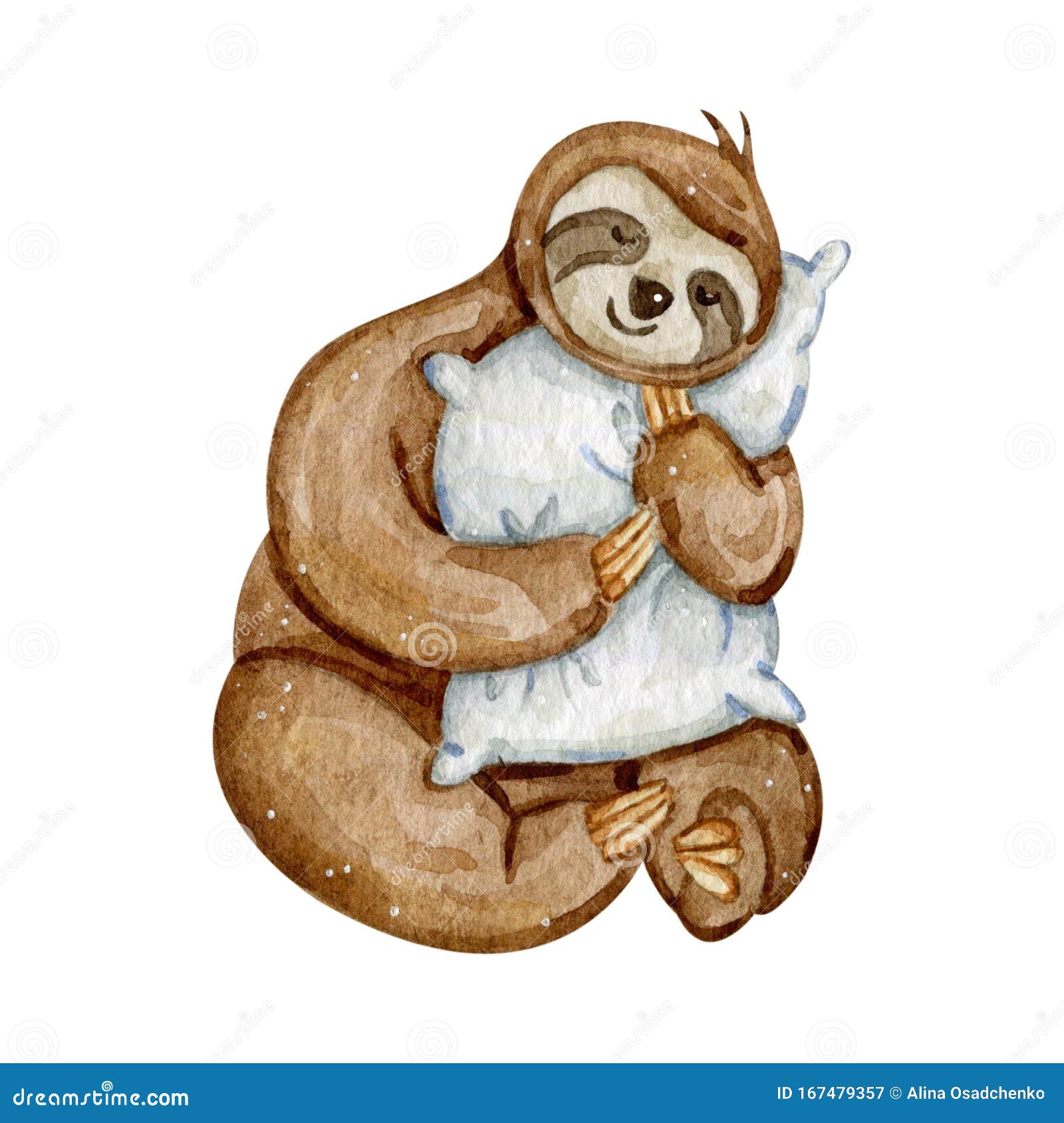 Watercolor Hand Drawn Cute Sleeping Sloth with Pillow Isolated on White ... Watercolor Hand Drawn Cute Sleeping Sloth with Pillow Isolated on White ...