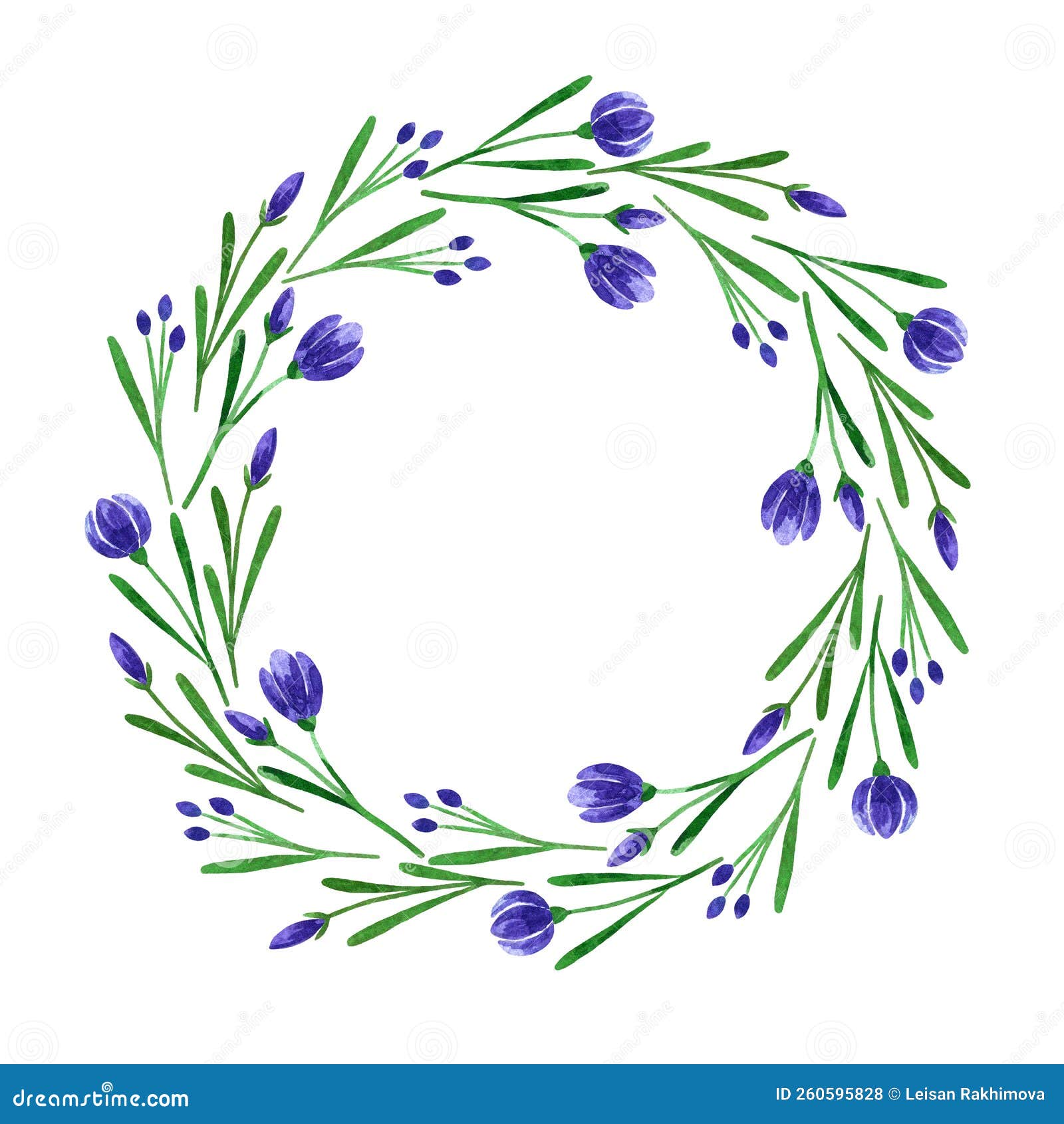 Watercolor Hand Drawn Floral Round Frame with Tiny Flowers. Stock ...