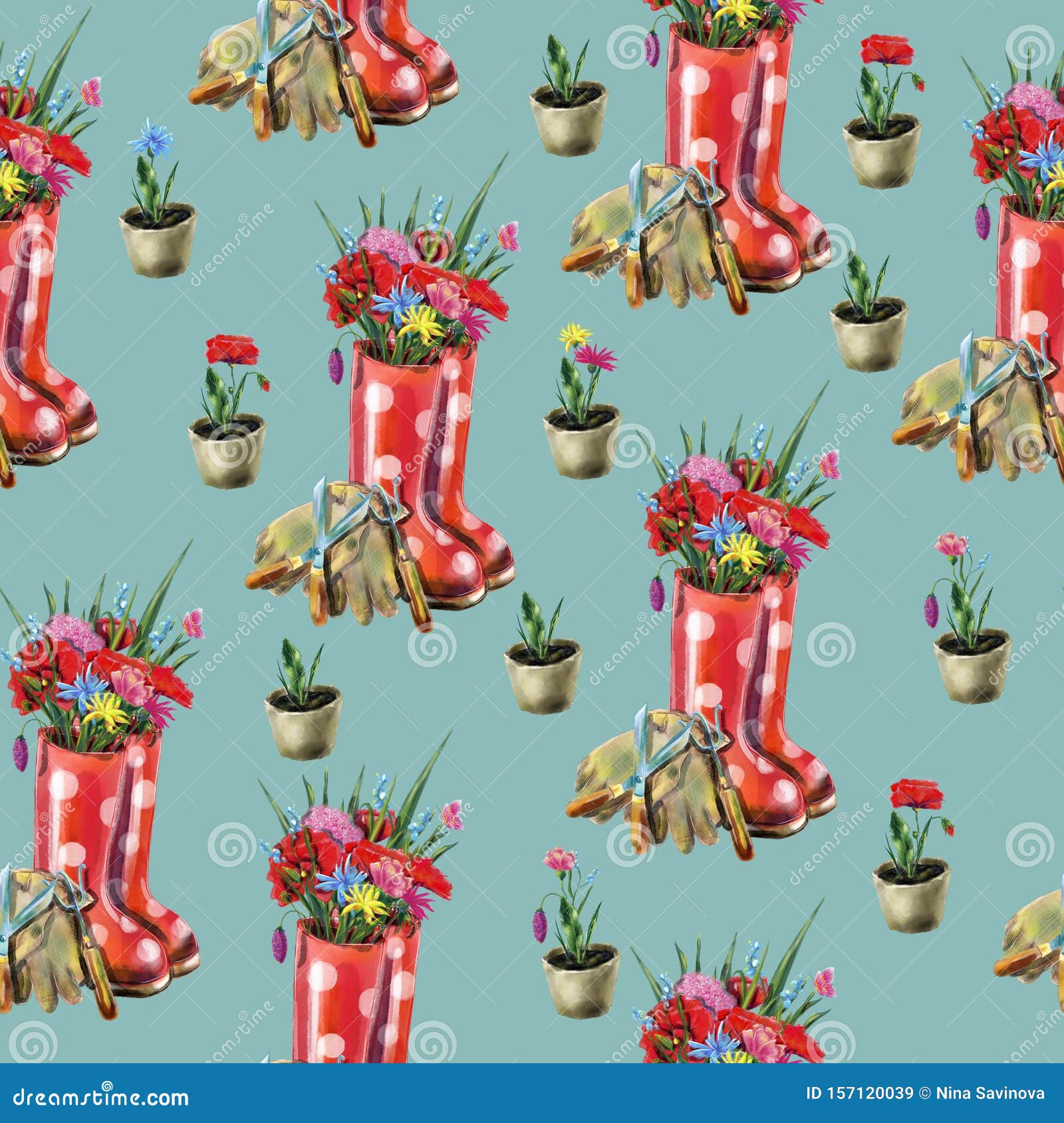 Watercolor Hand Drawn Garden Tools Seamless Pattern Stock Illustration ... Watercolor Hand Drawn Garden Tools Seamless Pattern Stock Illustration ...