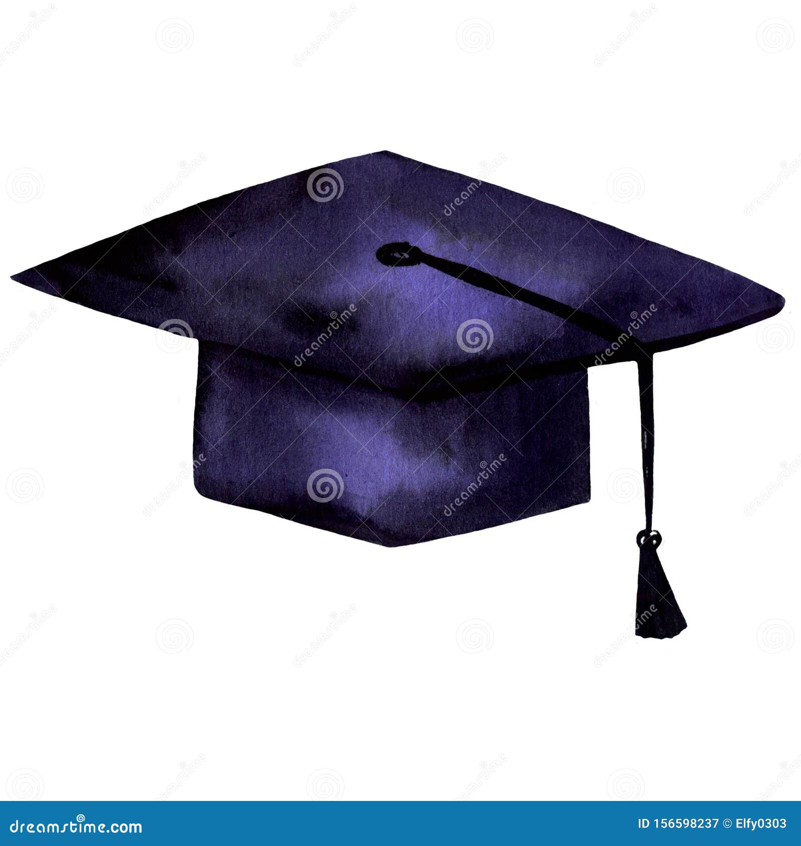 Watercolor Hand Drawn Graduation Cap Stock Illustration - Illustration ...