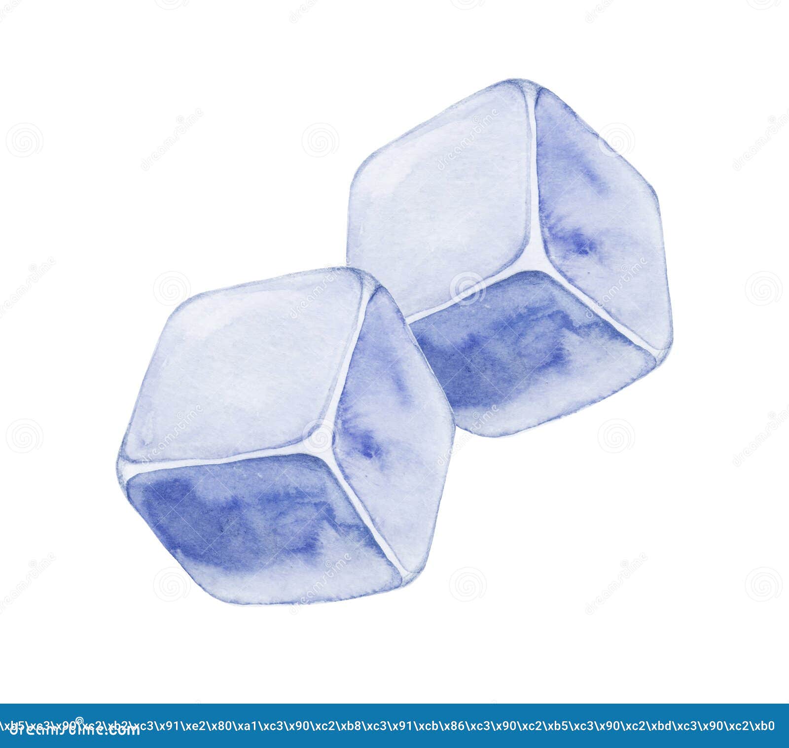 Watercolor Hand Drawn Illustration of Two Ice Cubes. with Paint ...