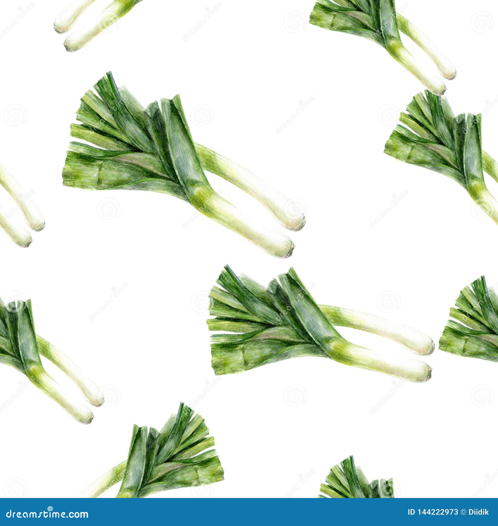Watercolor Hand Drawn Leek Isolated Seamless Pattern. Stock ...