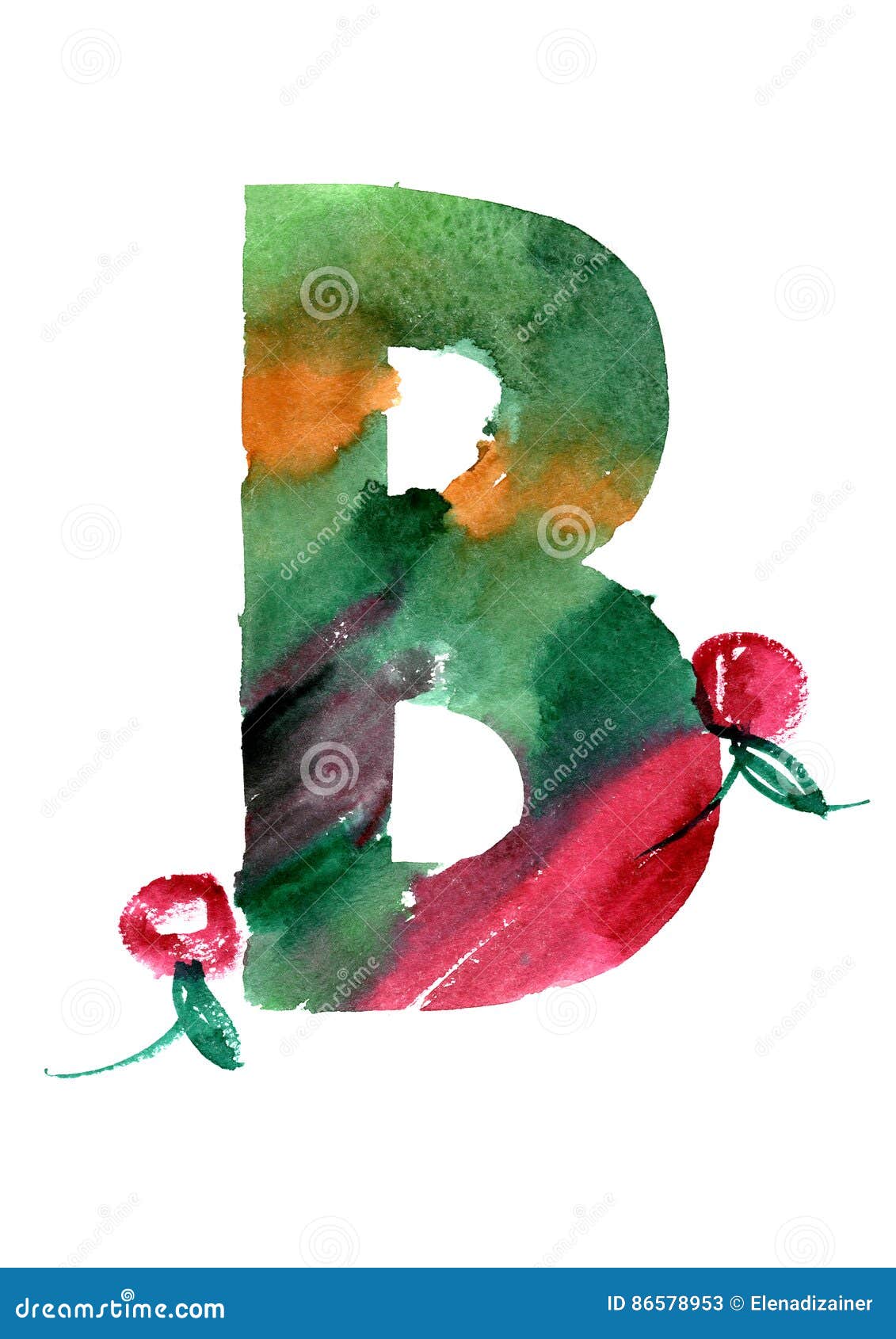 Watercolor Hand Drawn the Letter B Stock Illustration - Illustration of ...