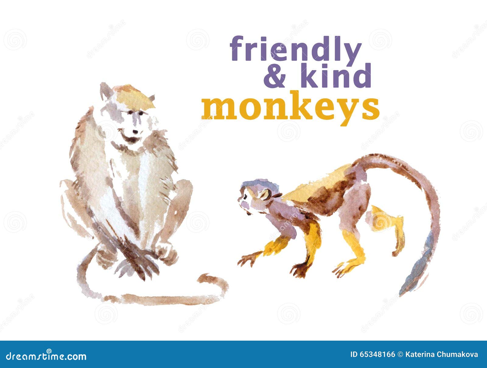 Watercolor Hand Drawn Monkey Illustration Stock Illustration ...