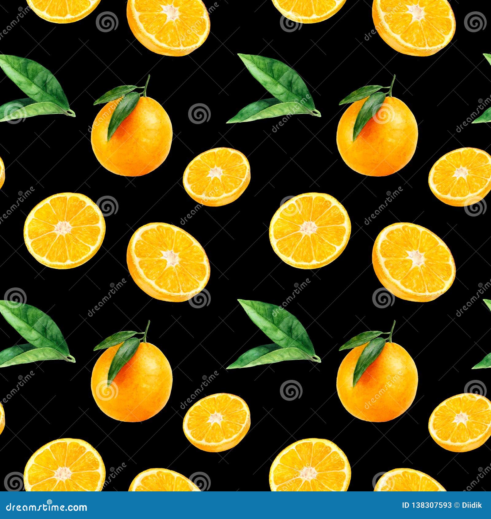 Watercolor Hand Drawn Orange Fruit Seamless Pattern. Stock Illustration ...