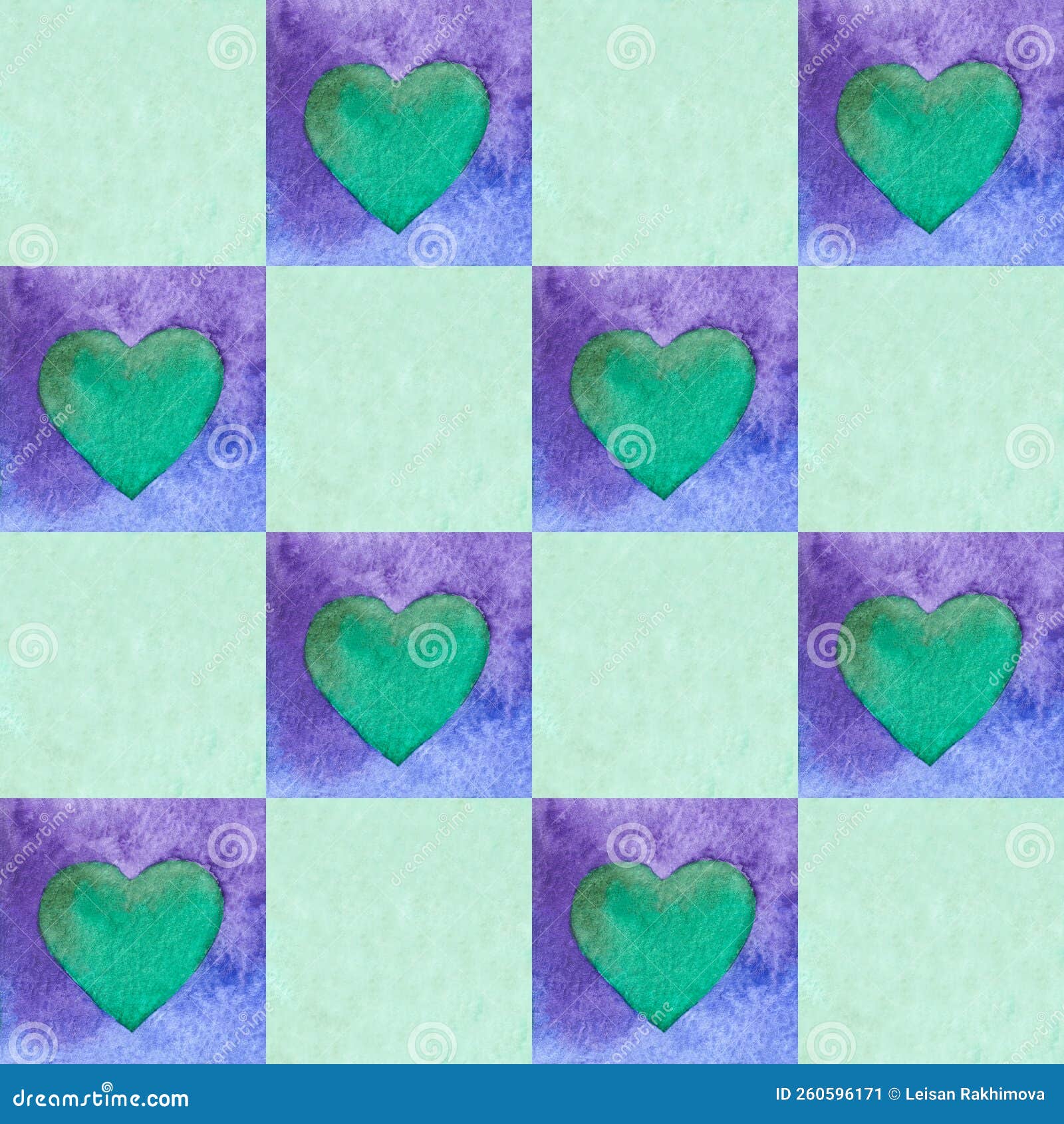 Watercolor Hand Drawn Pattern Made of Hearts. Stock Illustration ...