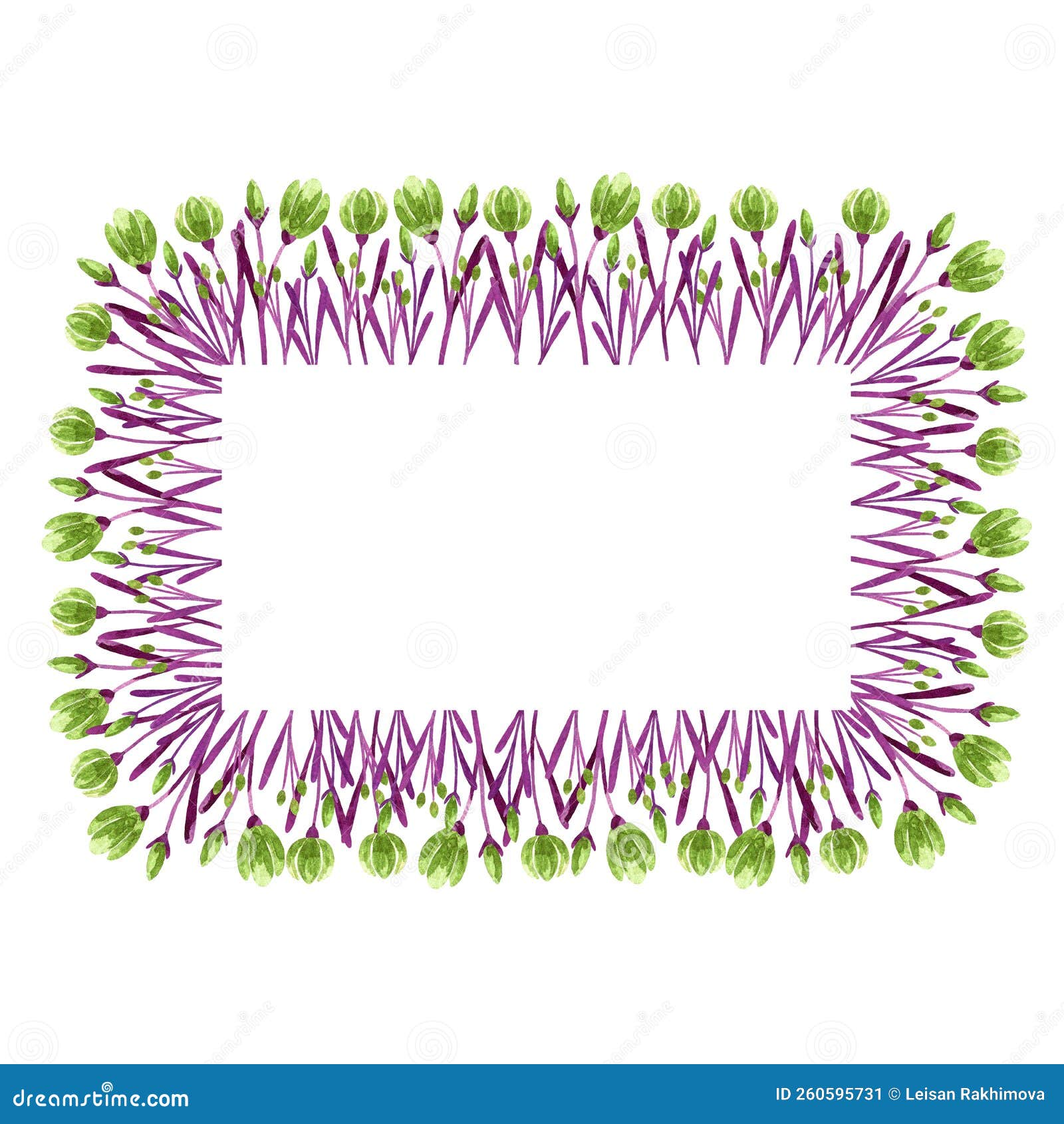 Watercolor Hand Drawn Rectangle Frame Made of Tiny Light Green Flowers ...
