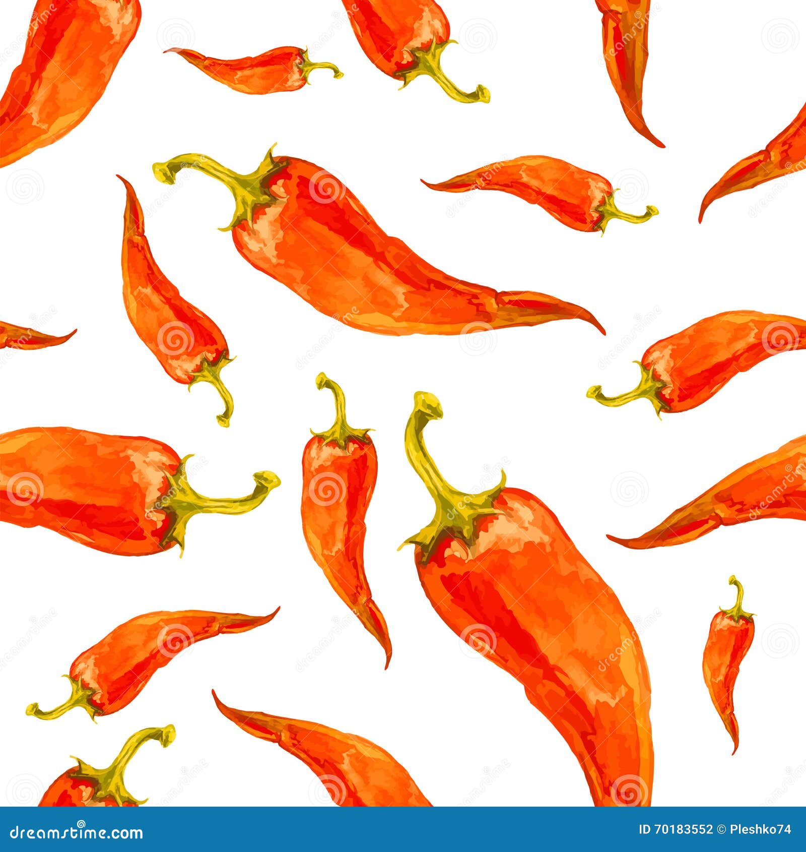 Watercolor Hand Drawn Seamless Pattern with Red Chilli Pepper. Stock ...