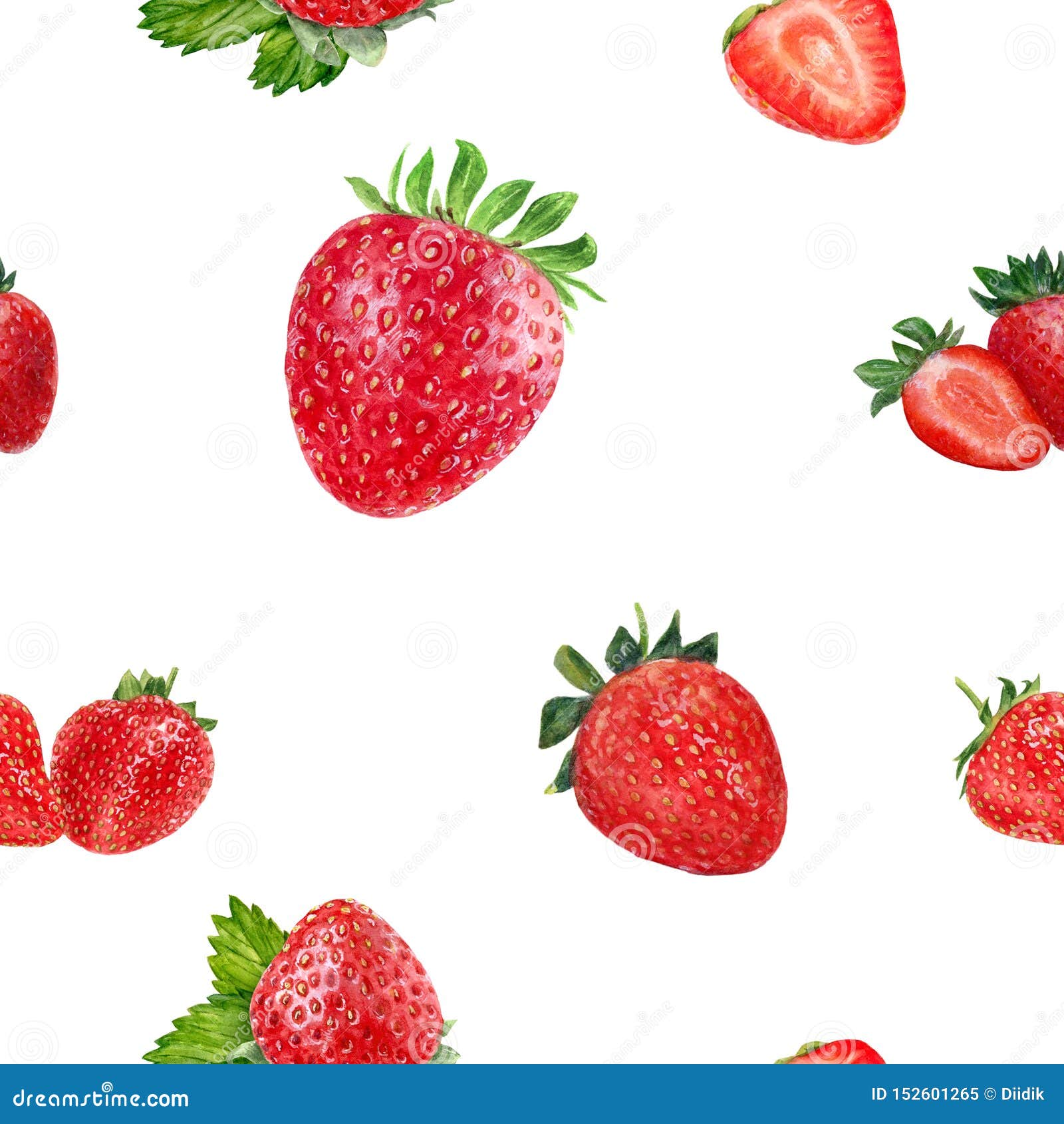Watercolor Hand Drawn Strawberry Isolated Seamless Pattern. Stock Image ...
