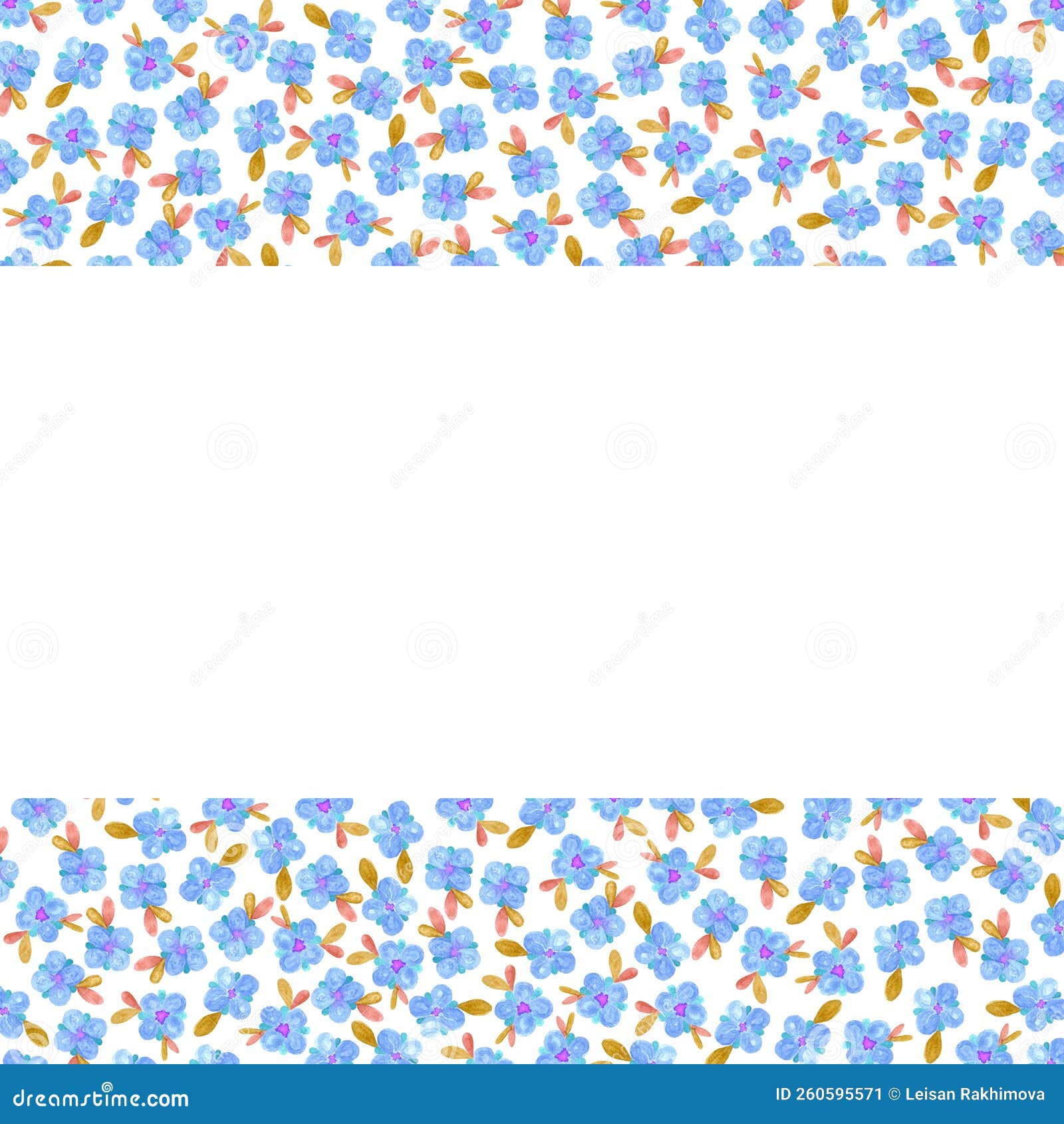 Watercolor Hand Drawn Tiny Light Blue Flowers Rectangle Frame. Stock ...