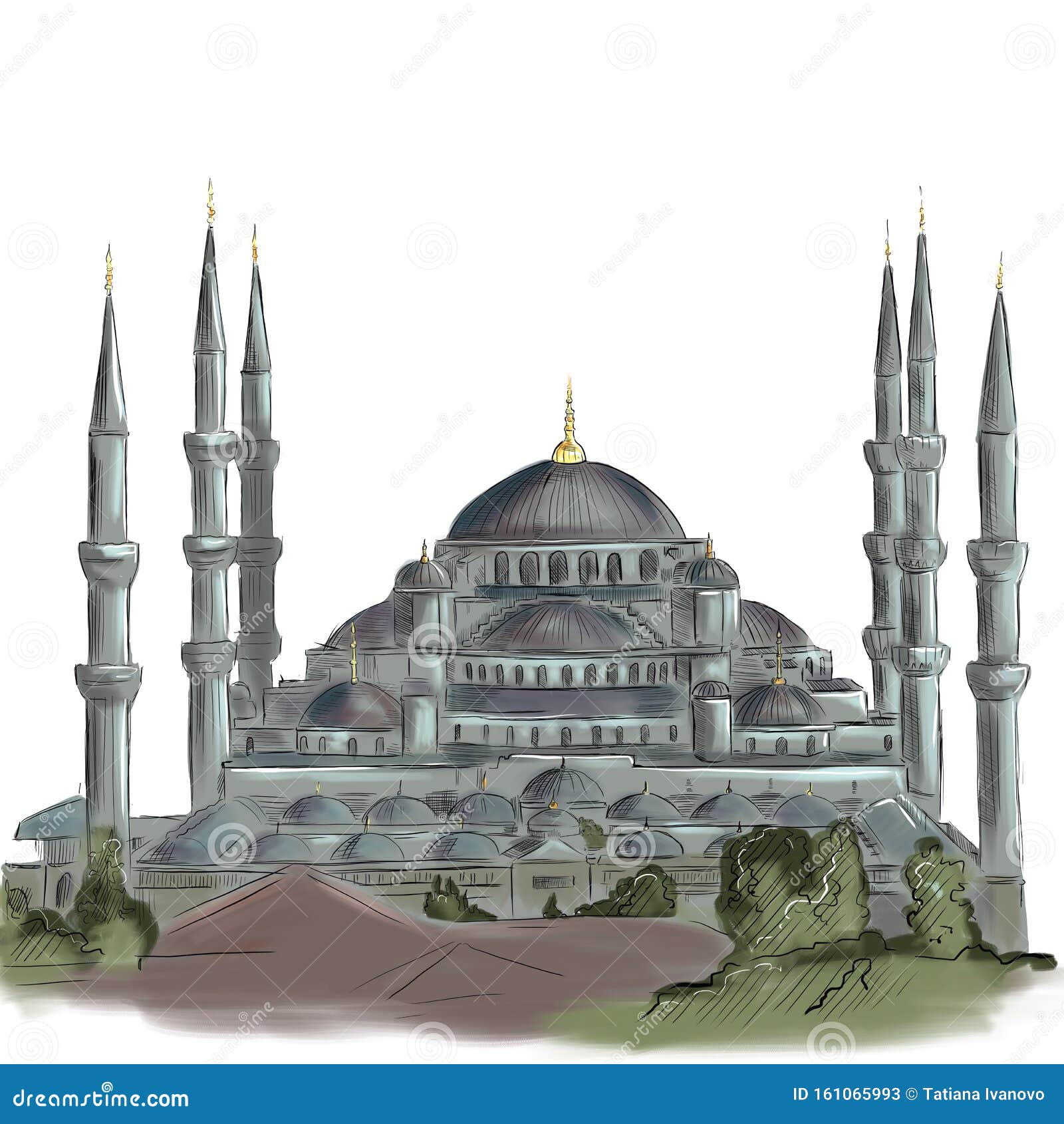 The Watercolor Hand Drawn of Turkey Mosque of Istanbul Stock ...