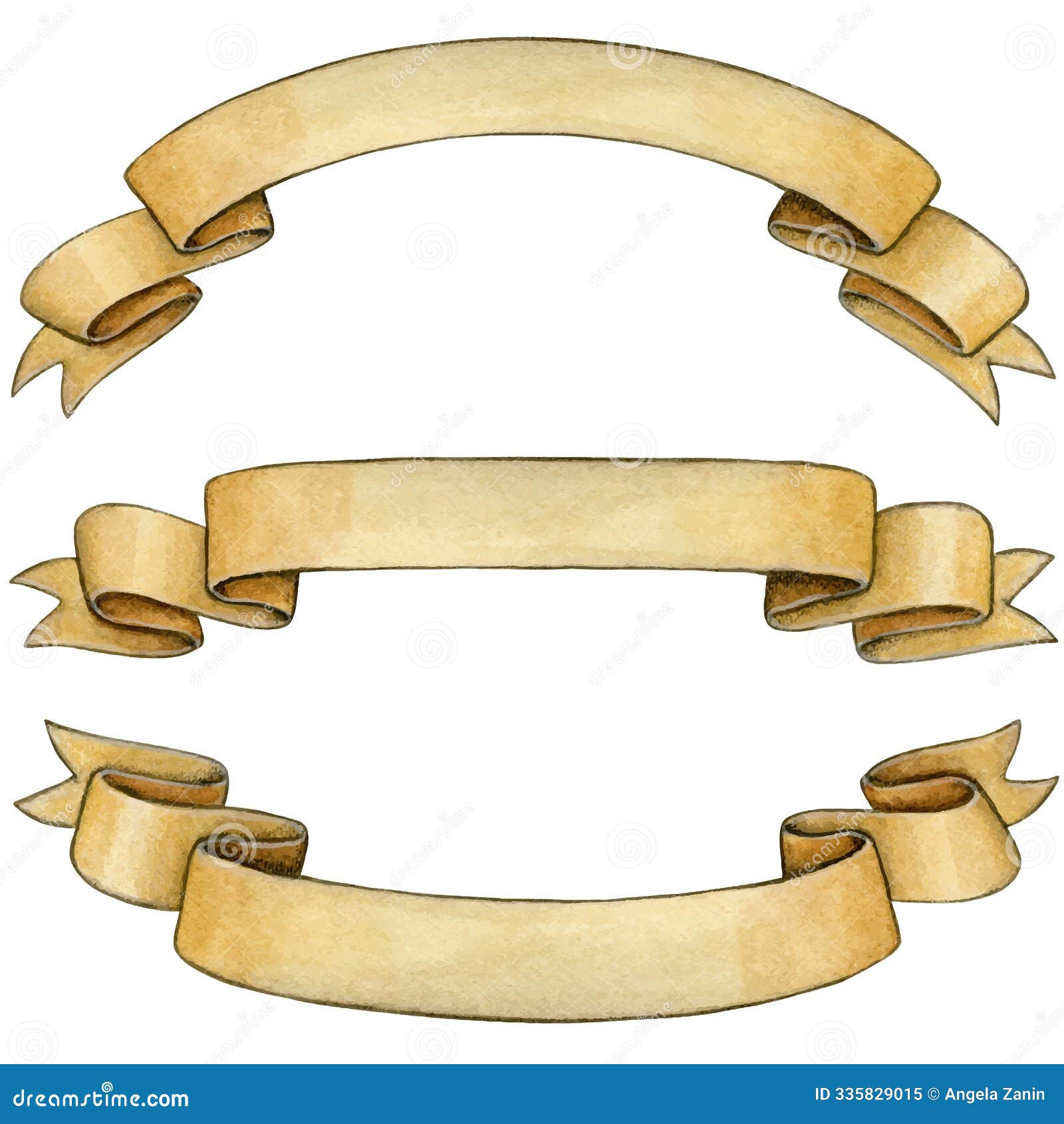 Watercolor Hand Drawn Vintage Scroll Banner Stock Illustration ...