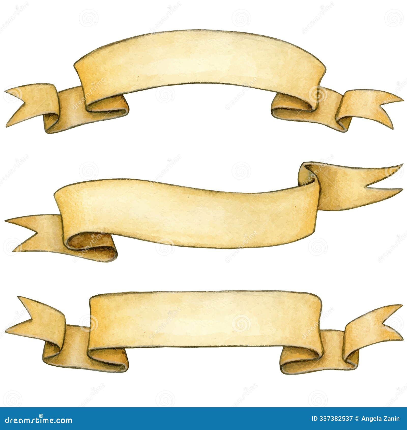 Watercolor Hand Drawn Vintage Scroll Banner Stock Vector - Illustration ...