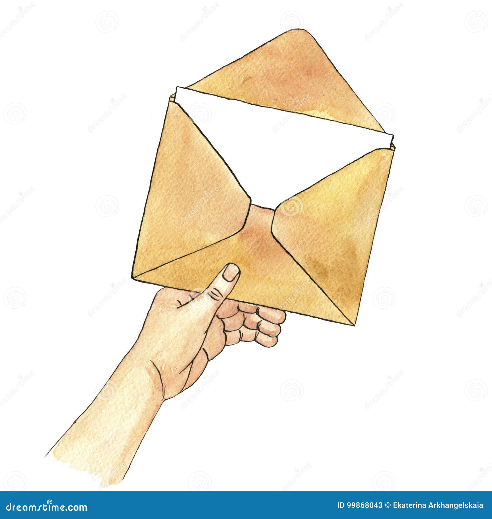 Watercolor Hand with Envelope Stock Illustration - Illustration of ...