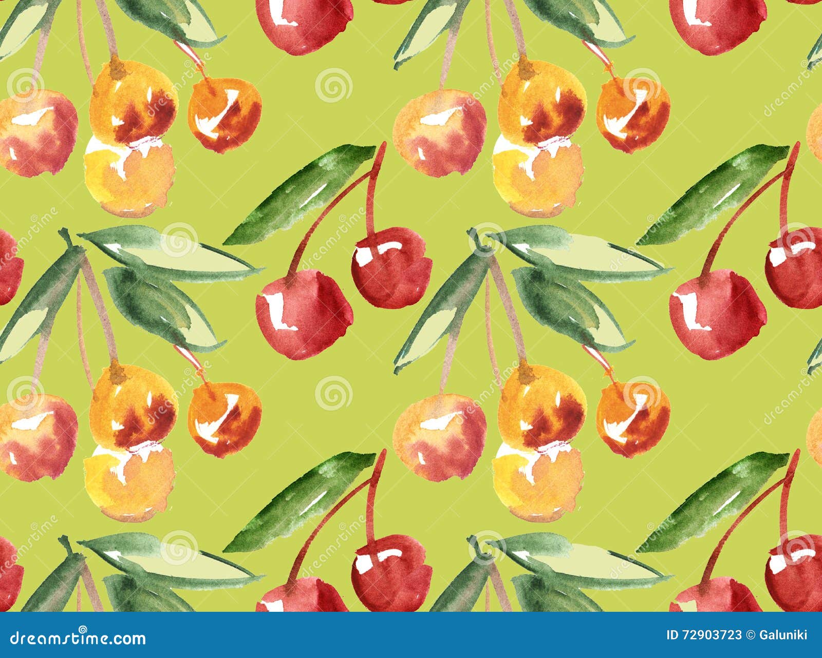 Watercolor Hand Made Cherry Fruit Pattern. Stock Illustration ...