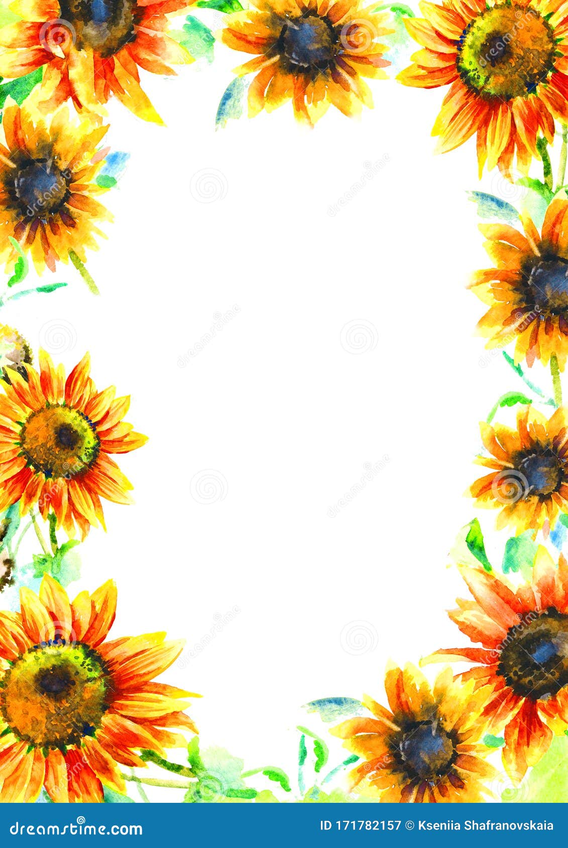 Watercolor Hand Paint Sunflowers Frame Stock Illustration ...