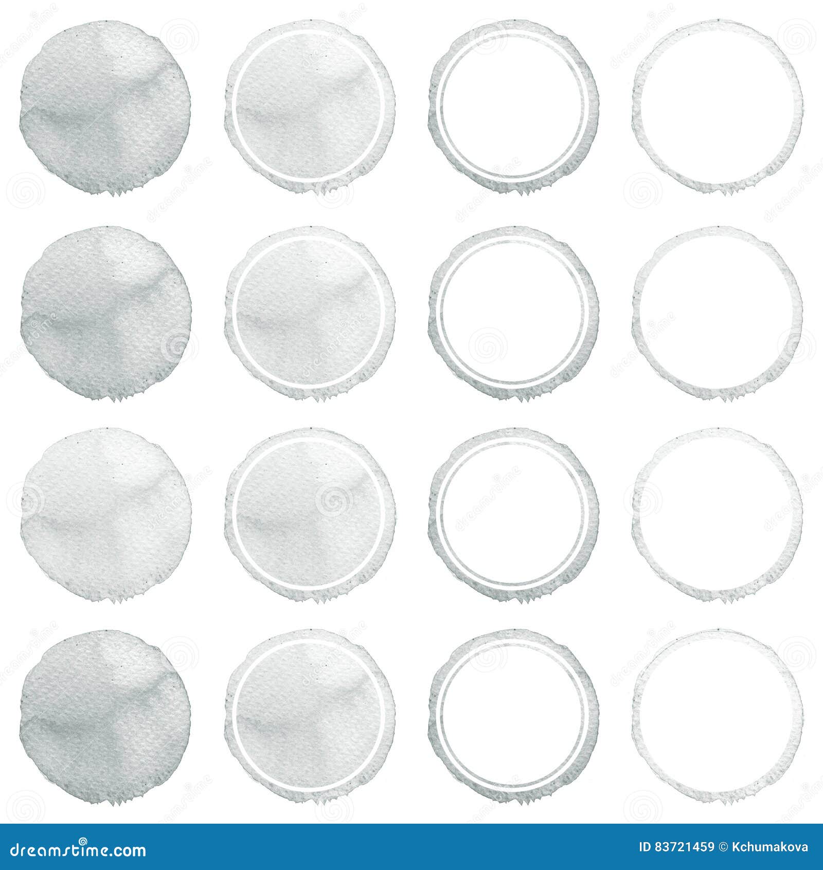 Watercolor Hand Painted Circle Shape Design Elements. Grey Banners Set ...