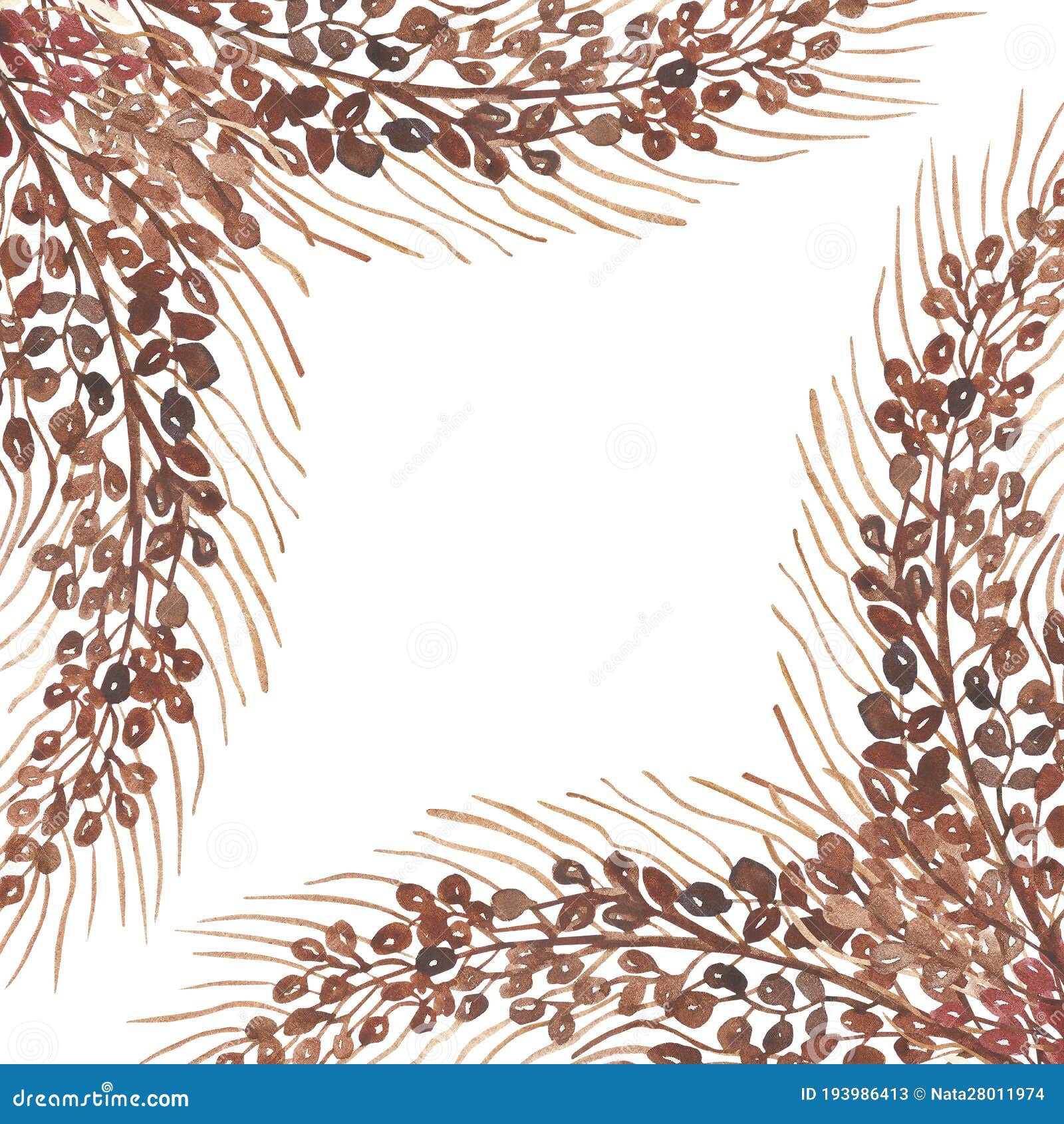 Watercolor Hand Painted Nature Grain Fields Squared Border Frame with ...