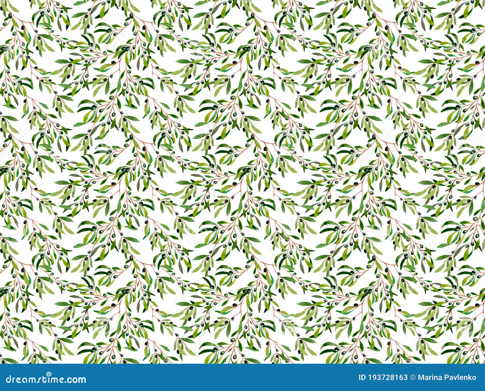 Watercolor Hand Painted Seamless Olive Leaf Pattern Stock Image - Image ...