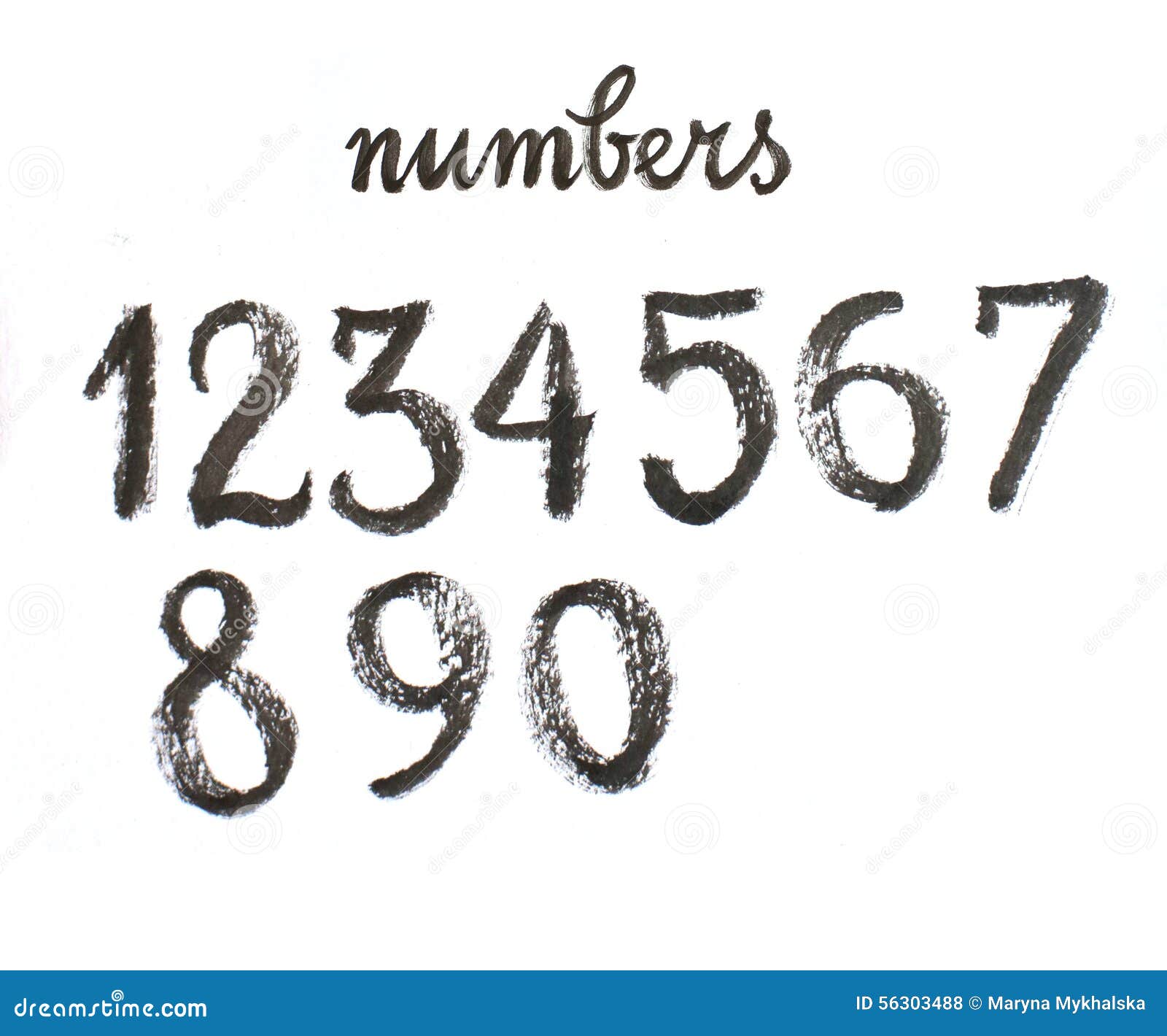 Watercolor Hand Written Black Numbers Stock Illustration - Illustration ...