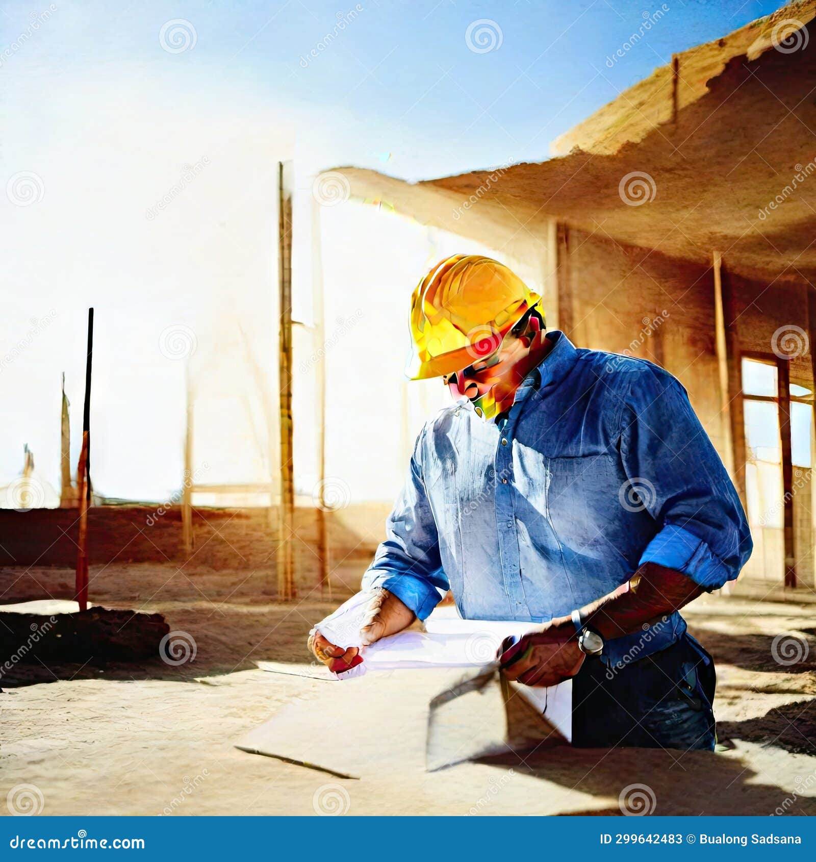 Handsome Architect Drawing With Helmet Stock Image | CartoonDealer.com ...