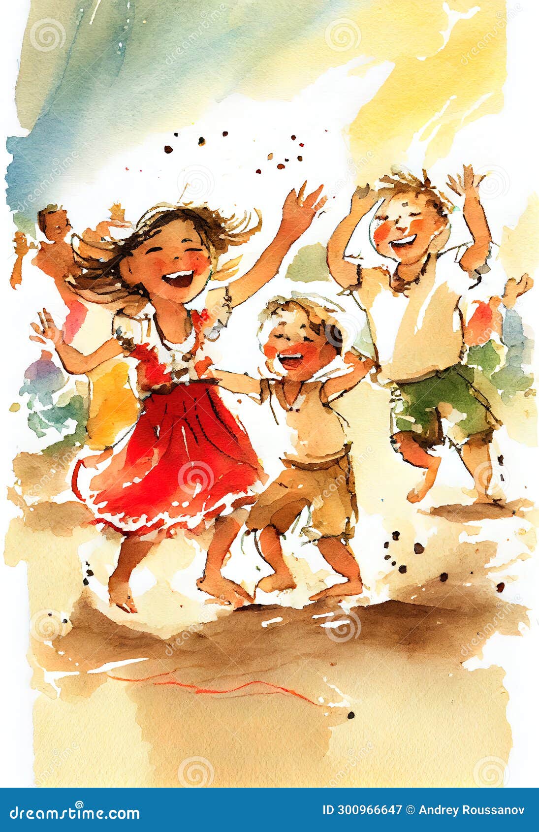 Watercolor Happy Dancing Childs. Ai Render Stock Illustration ...