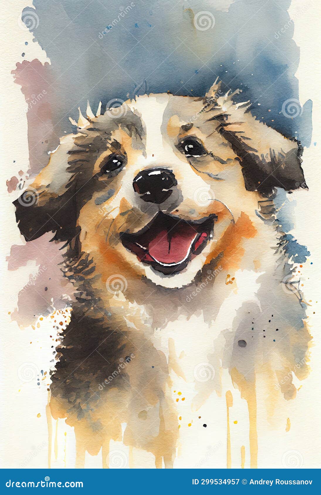 Watercolor Happy Dog. Ai Render Stock Image - Image of frenchie, black ...