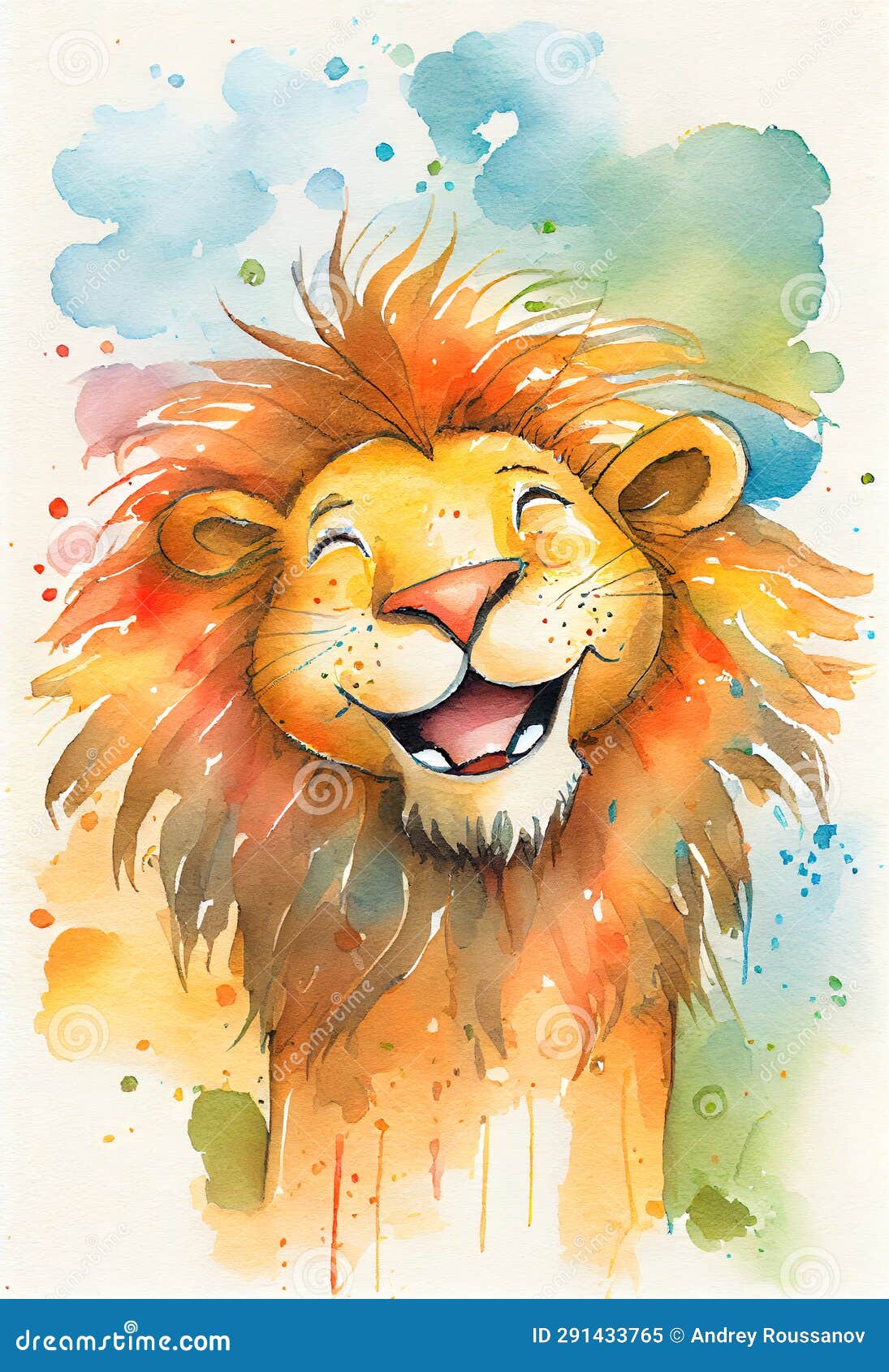 Watercolor Happy Lion. Ai Render Stock Image - Image of drawing, lion ...
