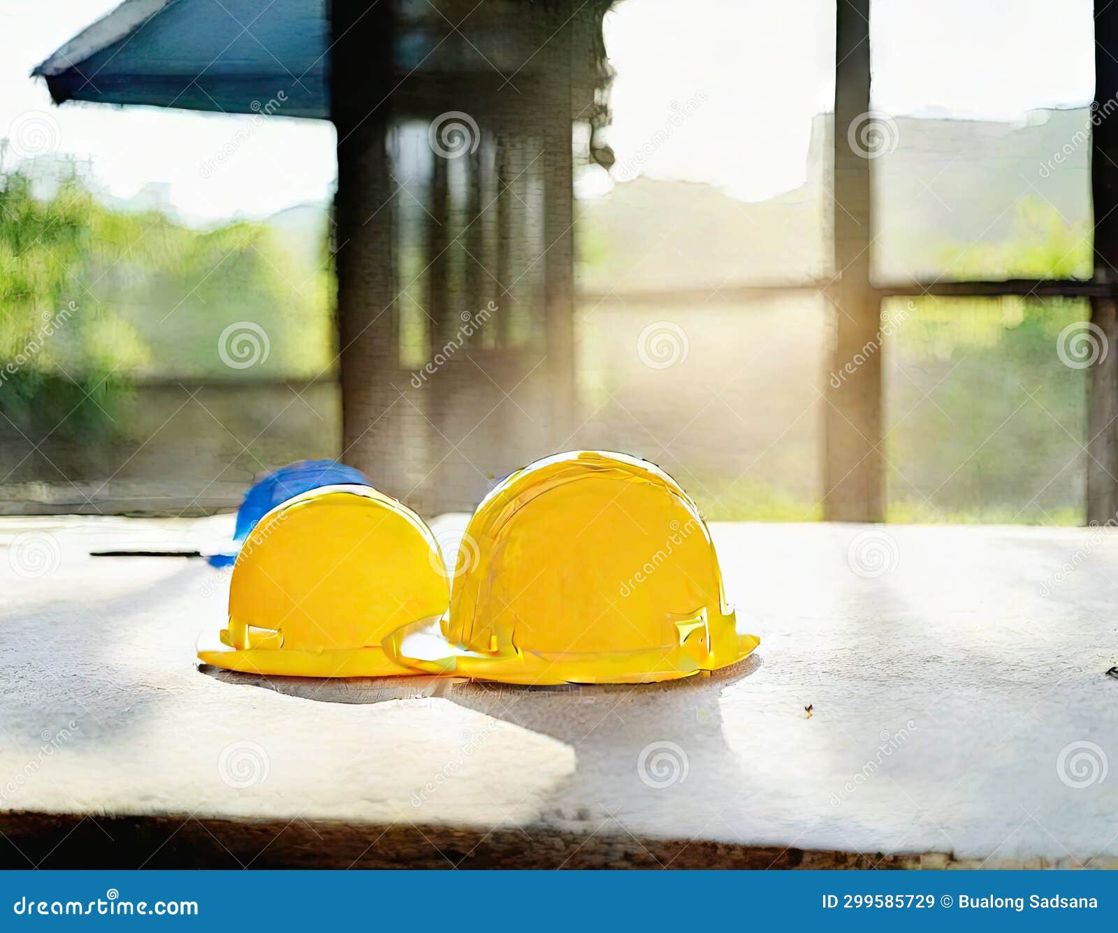 Watercolor of Hard Hat on a Table on a Construction Site Stock ...