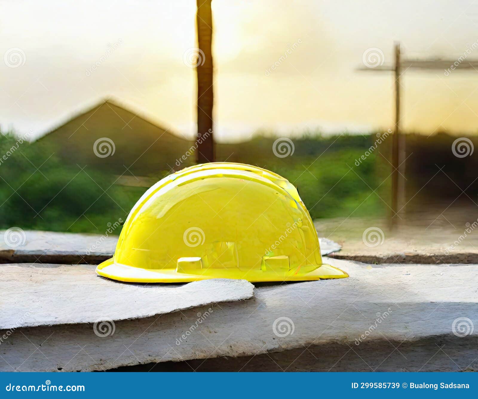 Watercolor of Hard Hat on a Table on a Construction Site Stock ...