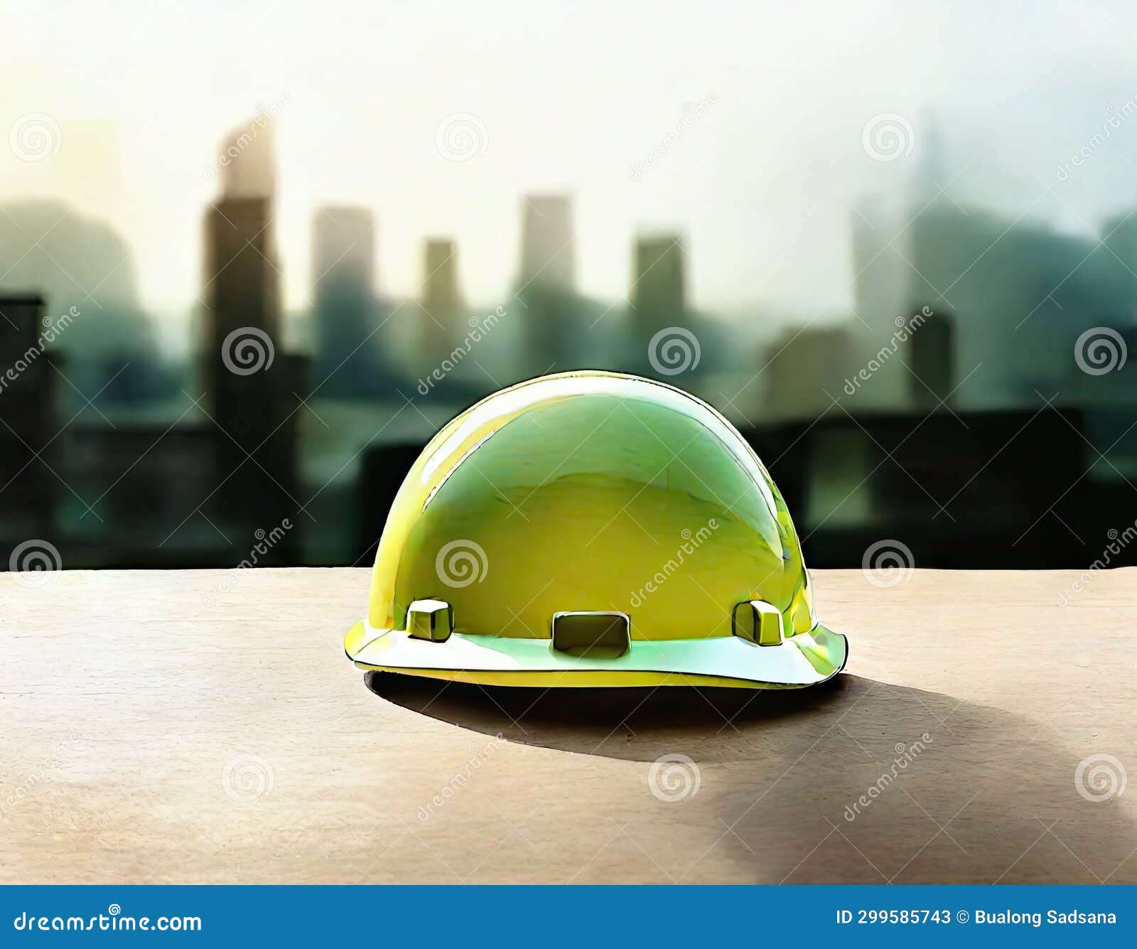 Watercolor of Hard Hat on a Table on a Construction Site Stock ...