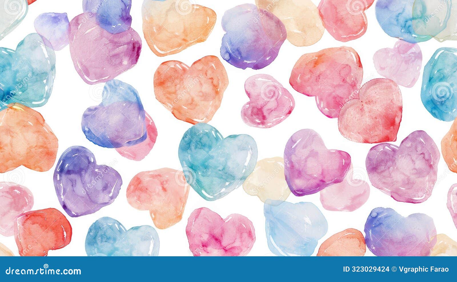 Watercolor Heart Pattern on White Background Stock Photo - Image of ...