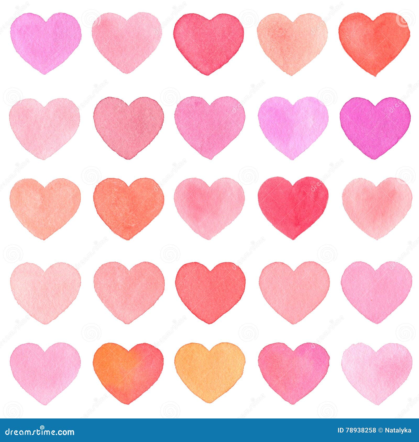 Watercolor Heart Pattern on White Background. Stock Illustration ...