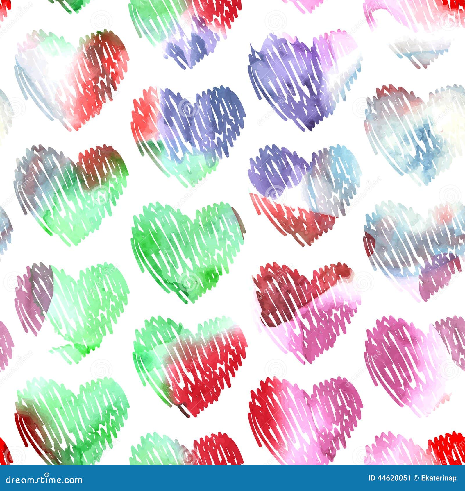 Watercolor Hearts Seamless Pattern on White Stock Vector - Illustration ...