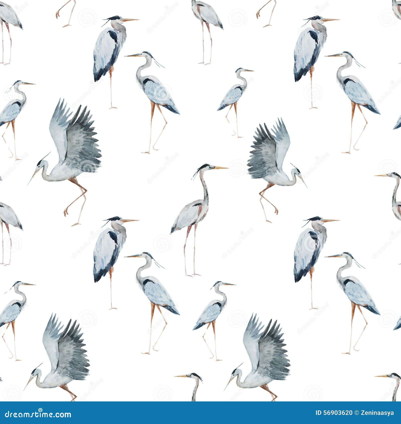 Watercolor heron pattern stock vector. Illustration of drawing - 56903620
