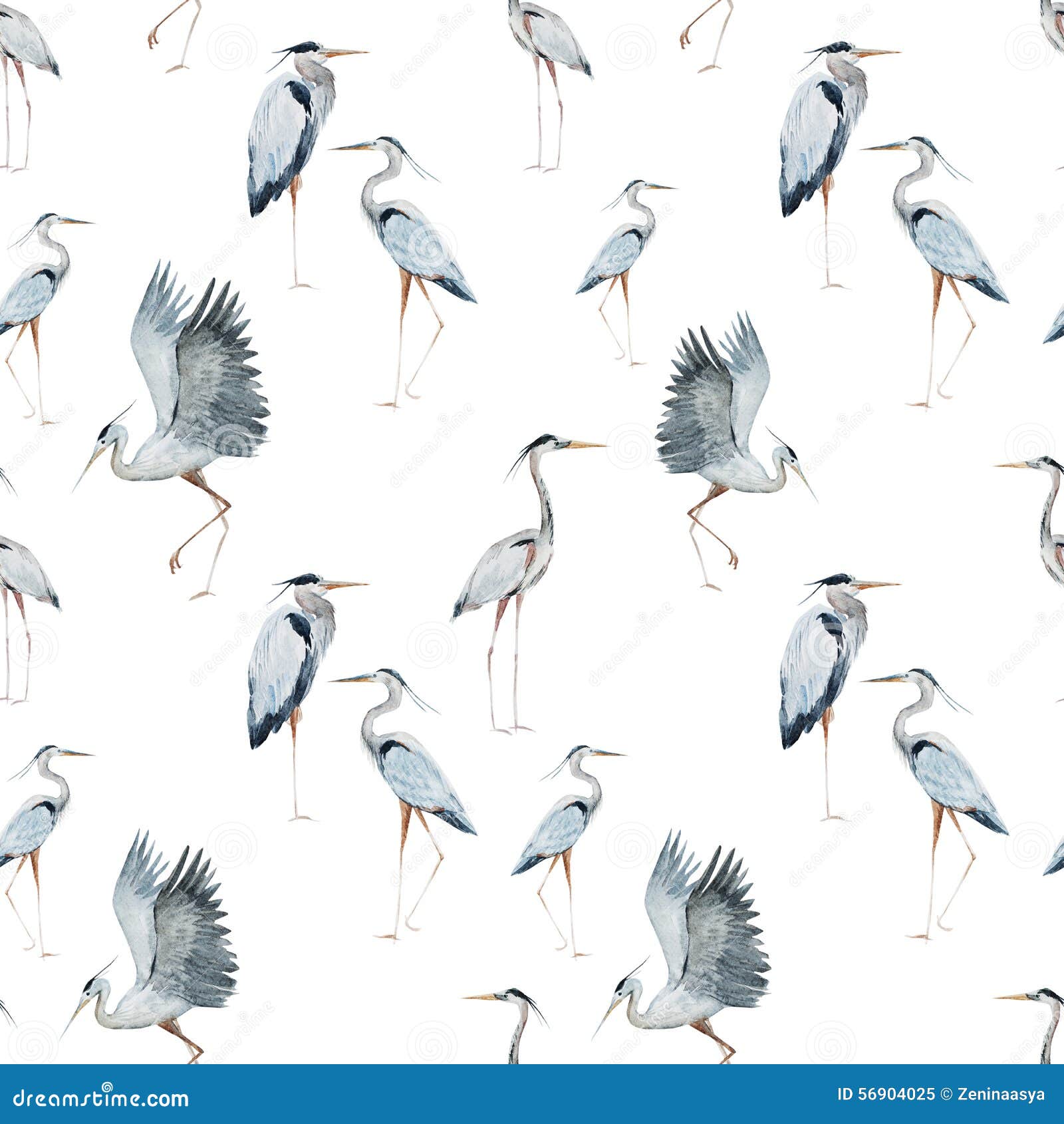 Watercolor heron pattern stock vector. Illustration of plant - 56904025