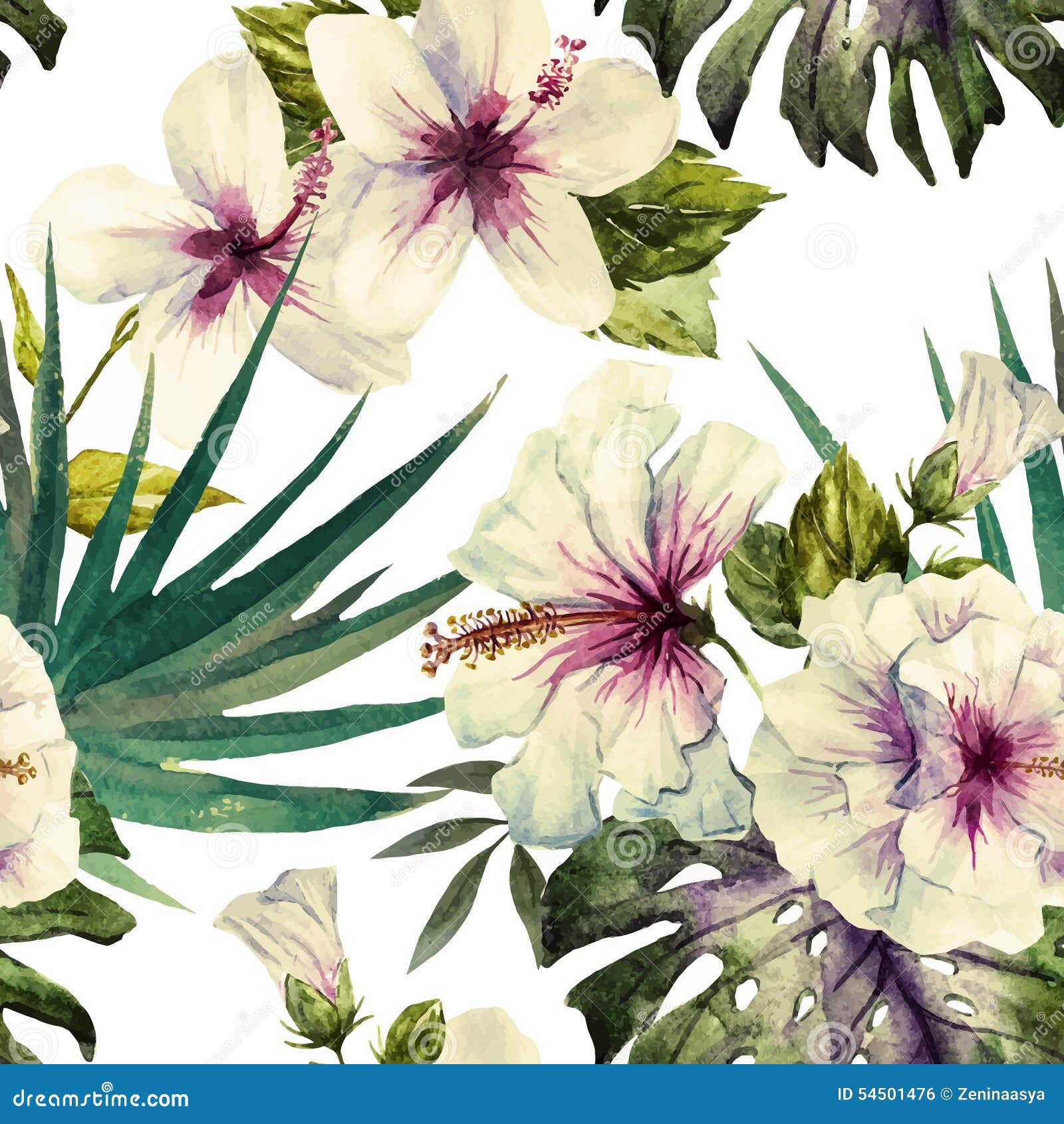 Watercolor Hibiscus Patterns Stock Vector - Illustration of texture ...