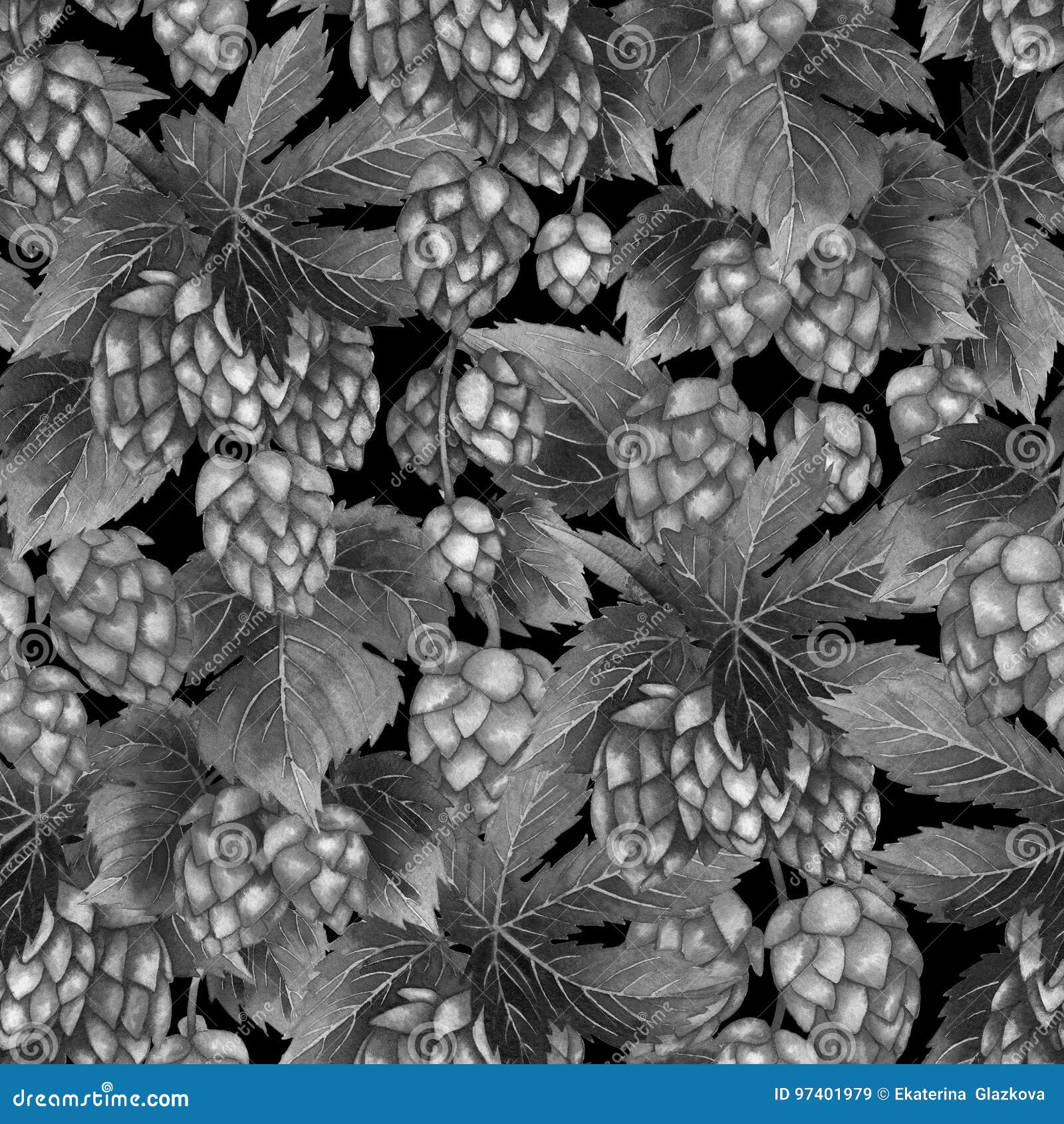 Watercolor hops pattern stock illustration. Illustration of branch ...