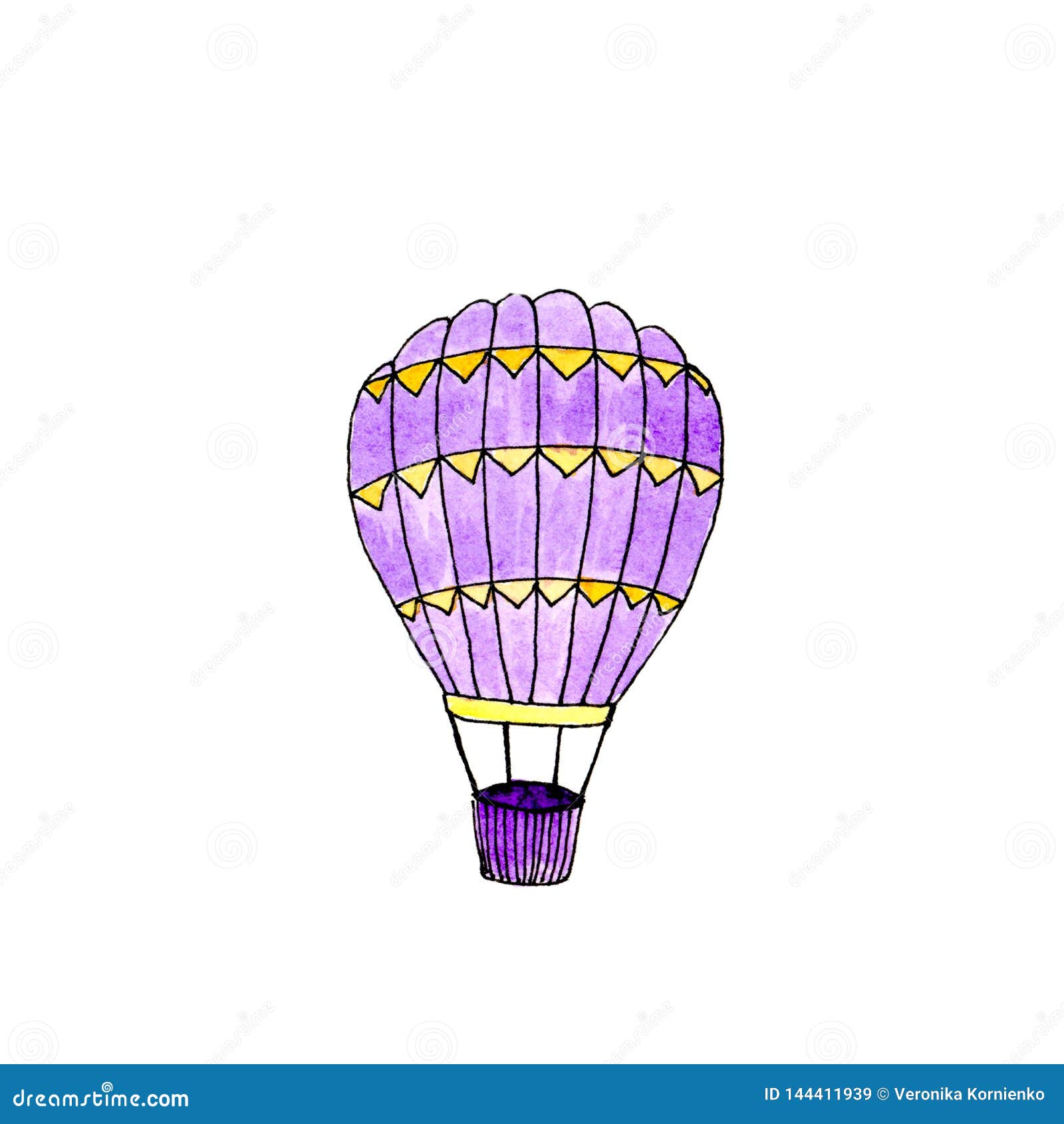 Watercolor Isolated Violet Hot Air Balloon Stock Illustration ...
