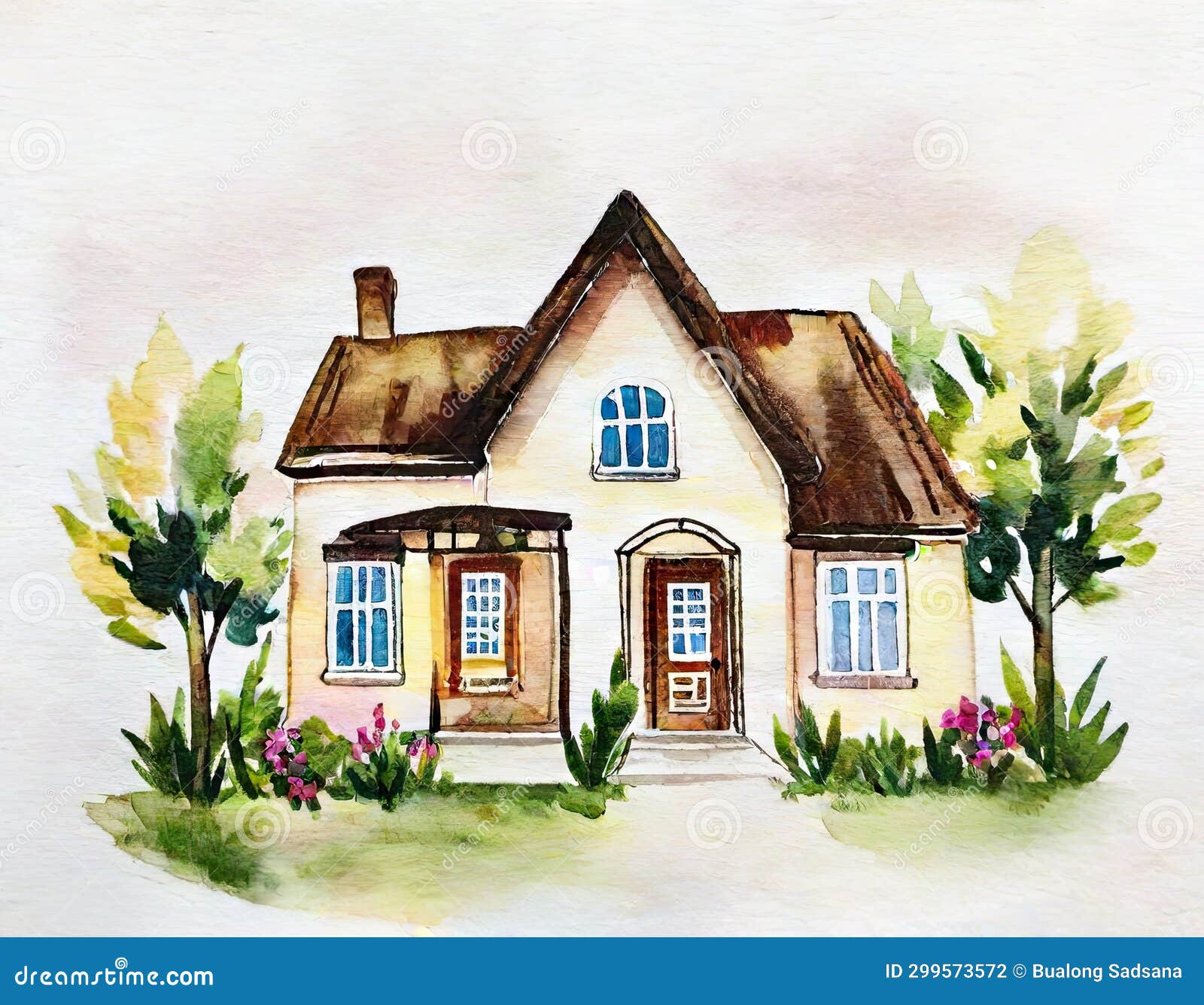 Watercolor of House Watercolor Stock Illustration - Illustration of ...