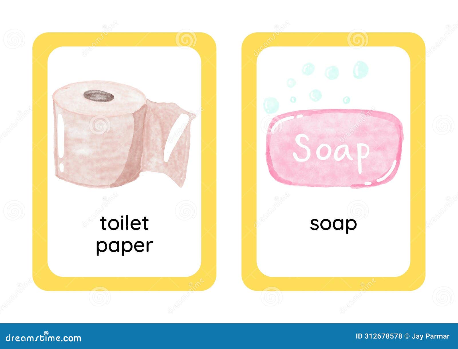 Watercolor Hygiene Flashcards - 1 Stock Illustration - Illustration of ...