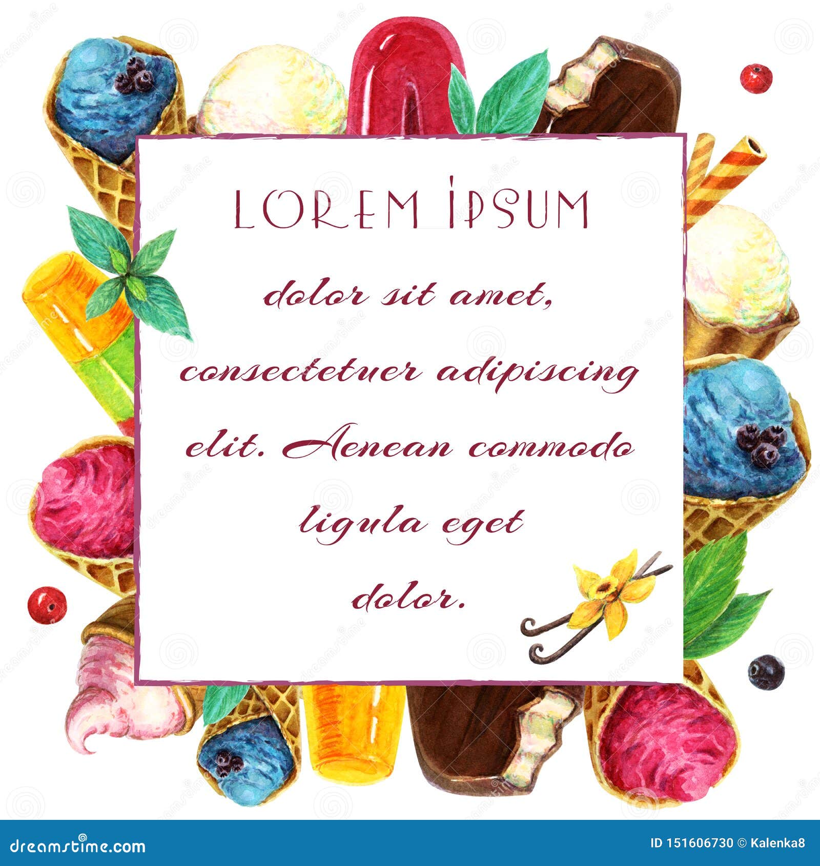 Watercolor Ice Cream Card Template. Horizontal Ice Cream Banner. Card ...