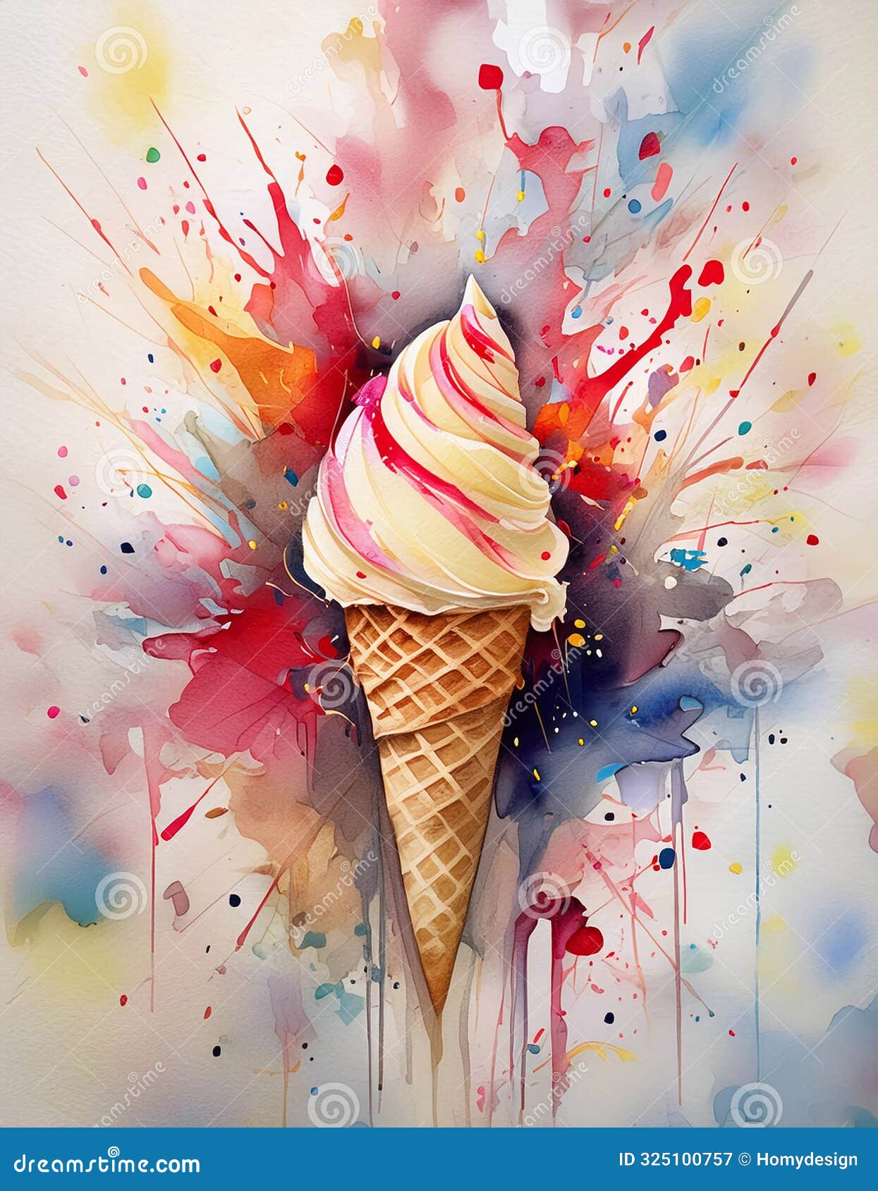 A Watercolor Ice Cream Cone Exploding with Vibrant Colors Stock ...